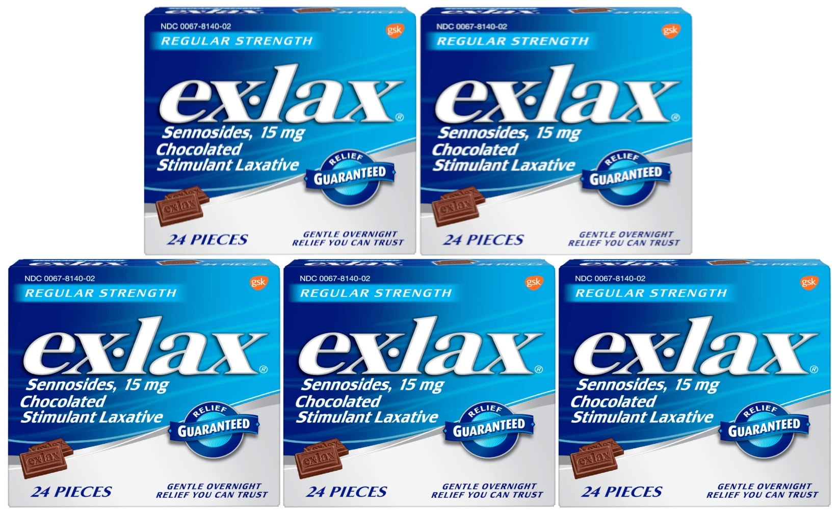 Ex-Lax 5 Pack Regular Strength Sennosides Chocolated Stimulant Laxative ...