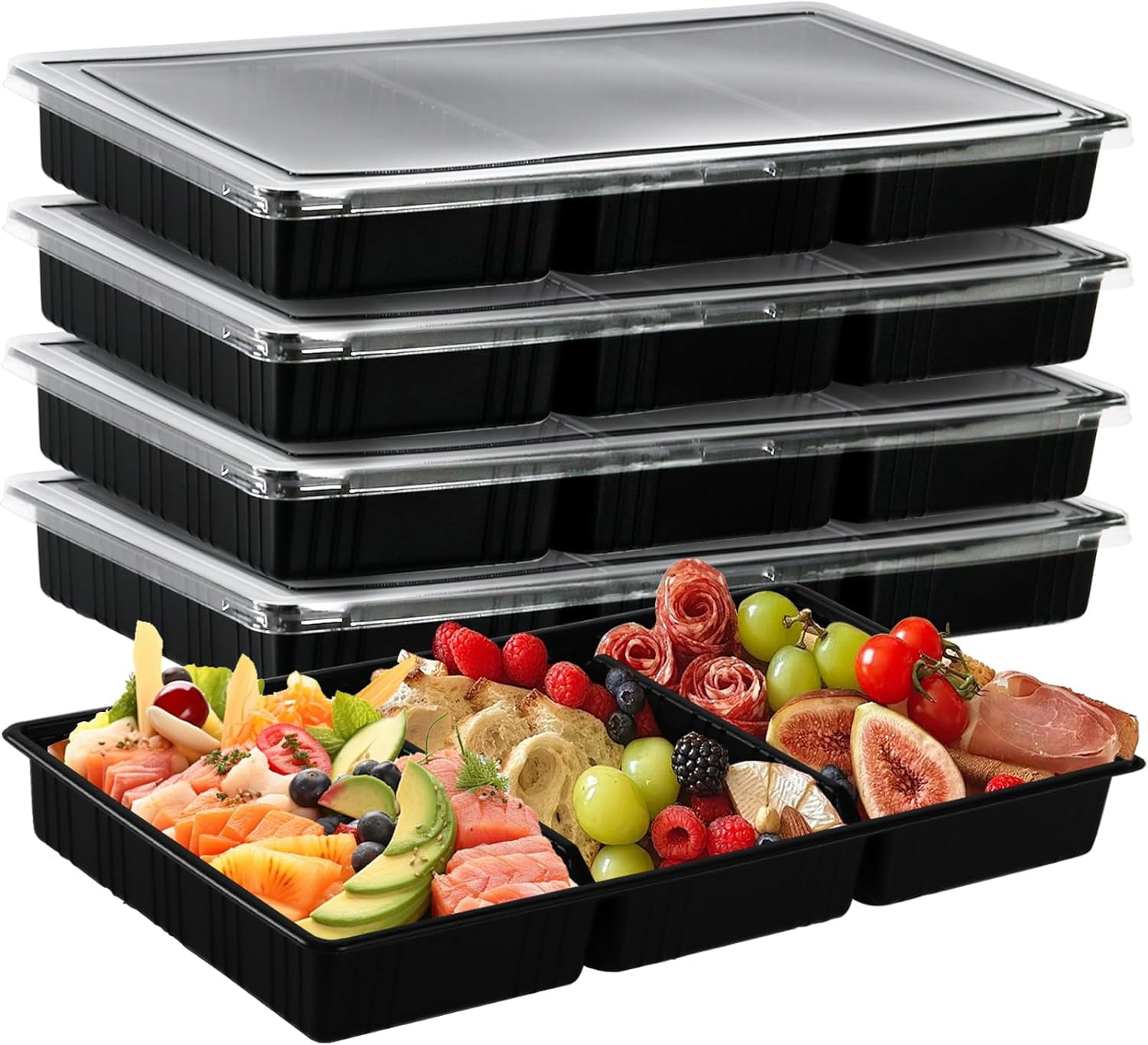 5 Pack Extra Large Divided Catering Trays with Lids 14 x 7.7 x 1.6 Inch ...