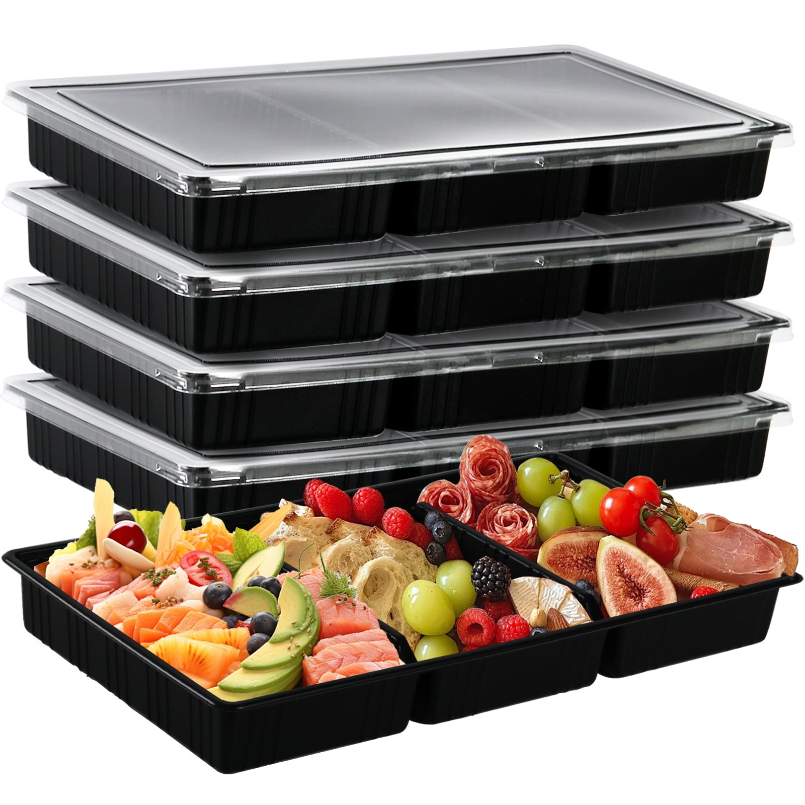 5 Pack Extra Large Divided Catering Trays with Lids 14 x 7.7 x 1.6 Inch ...