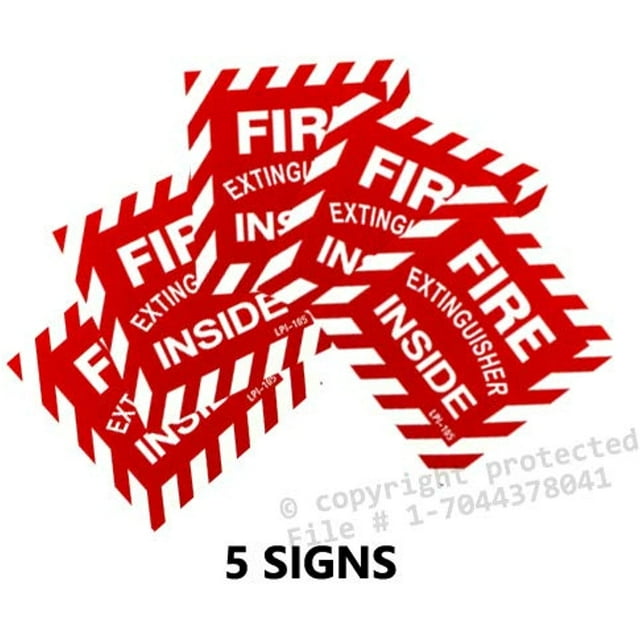 (5 Pack) - FIRE EXTINGUISHER INSIDE - 4"x4", Self-Adhesive Vinyl Signs ...