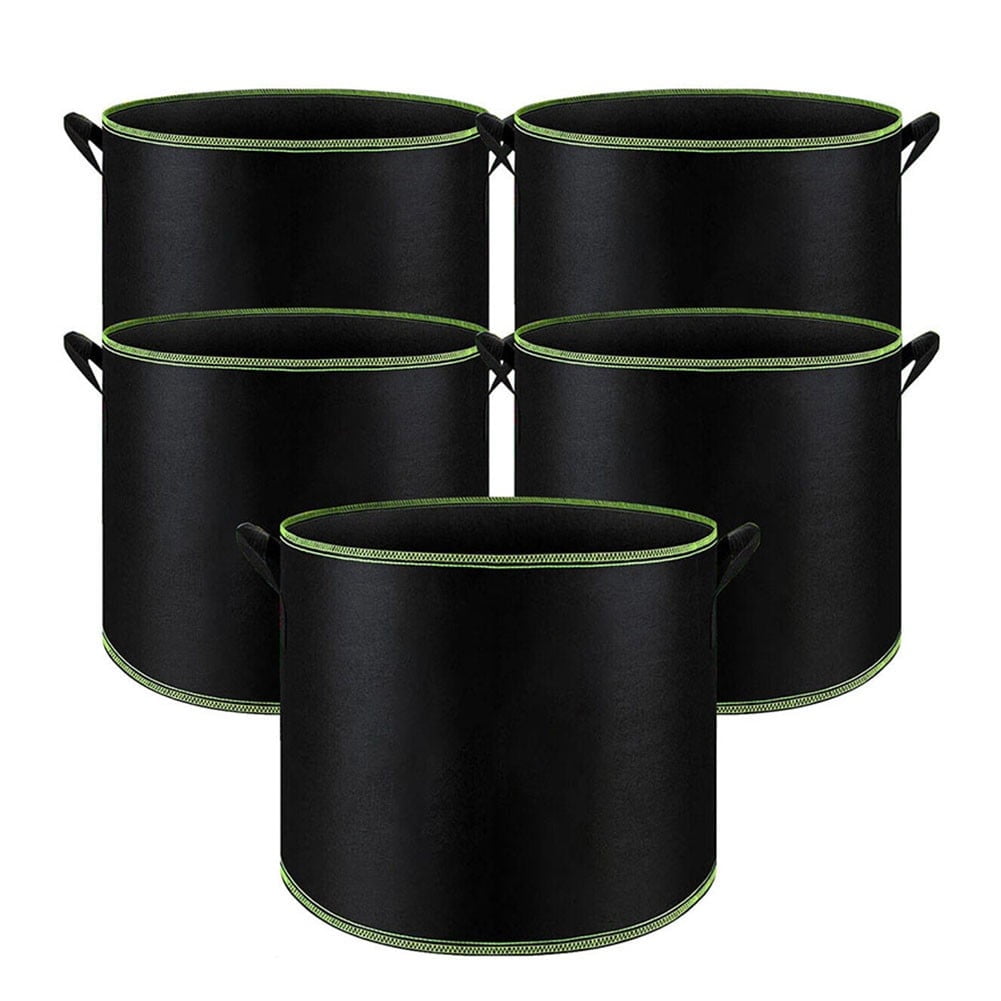 5 Pack Fabric Grow Pots Round Aeration Plant Pots Grow Bags 3-15 Gallon ...