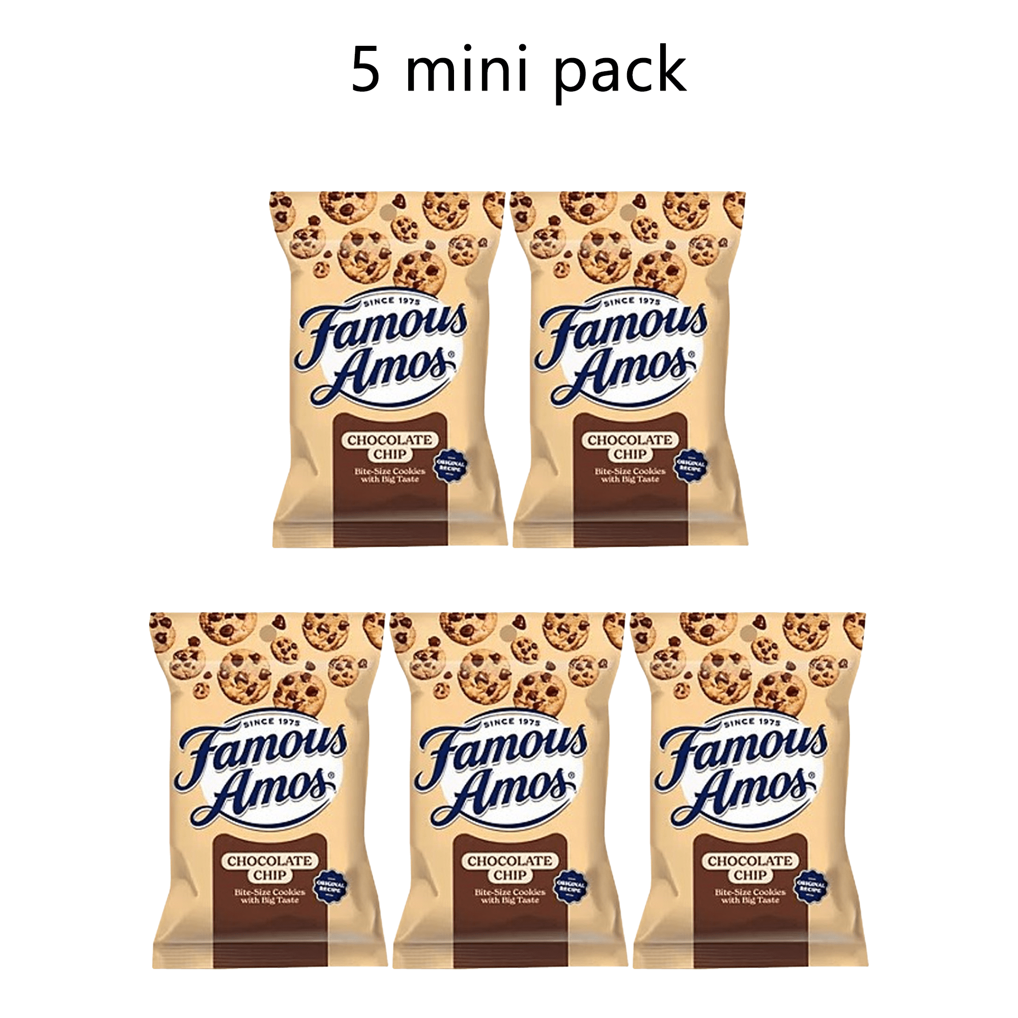 5 Pack Famous Amos Chocolate Chip Cookies, Classic Bite Size Snacks, 2 ...