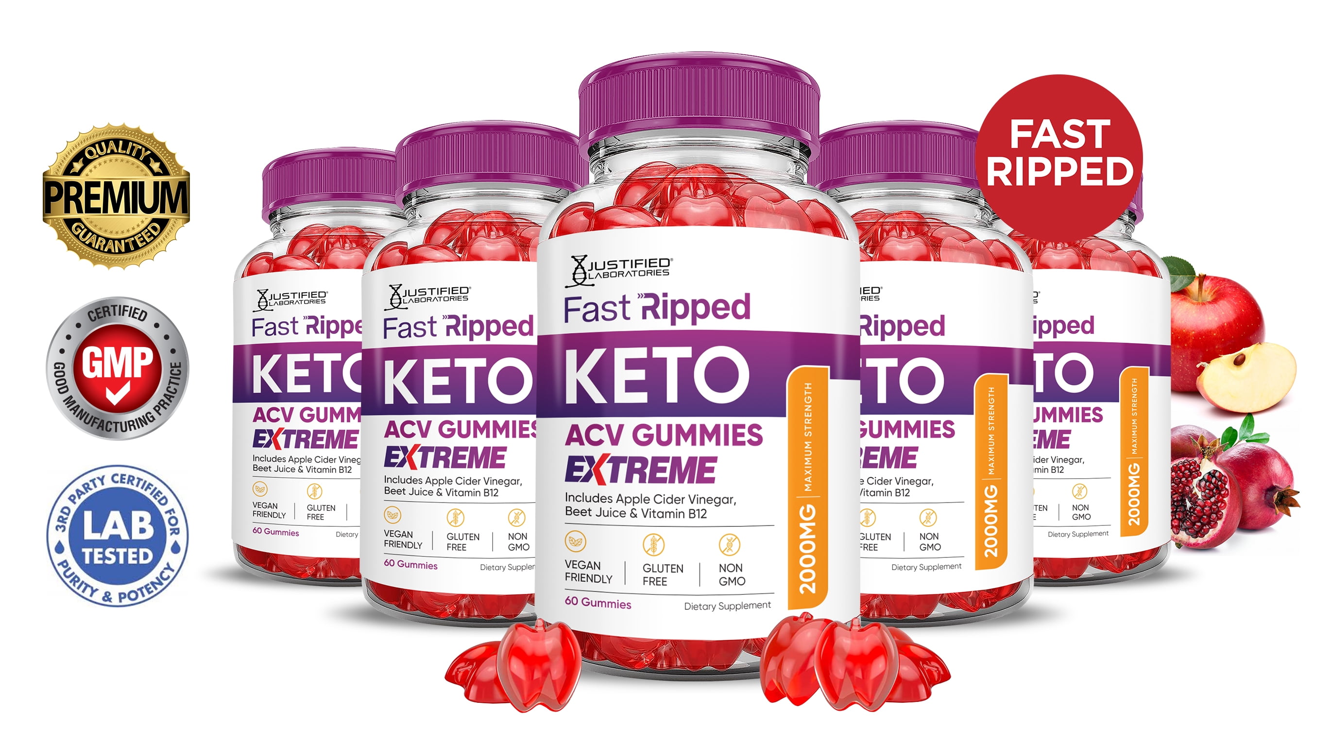 (5 Pack) Fast Ripped Keto Extreme ACV Gummies 2000mg Dietary Supplement ...