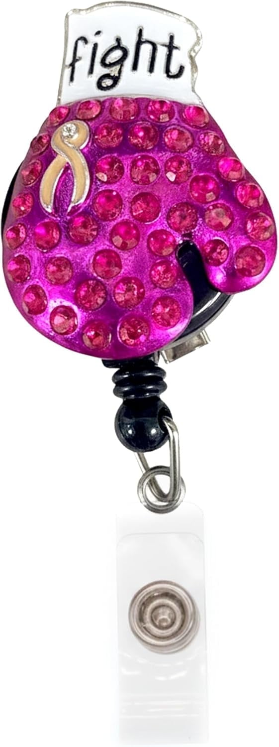5 Pack - Fight Pink Boxing Glove Bling Badge Reel – Breast Cancer ...