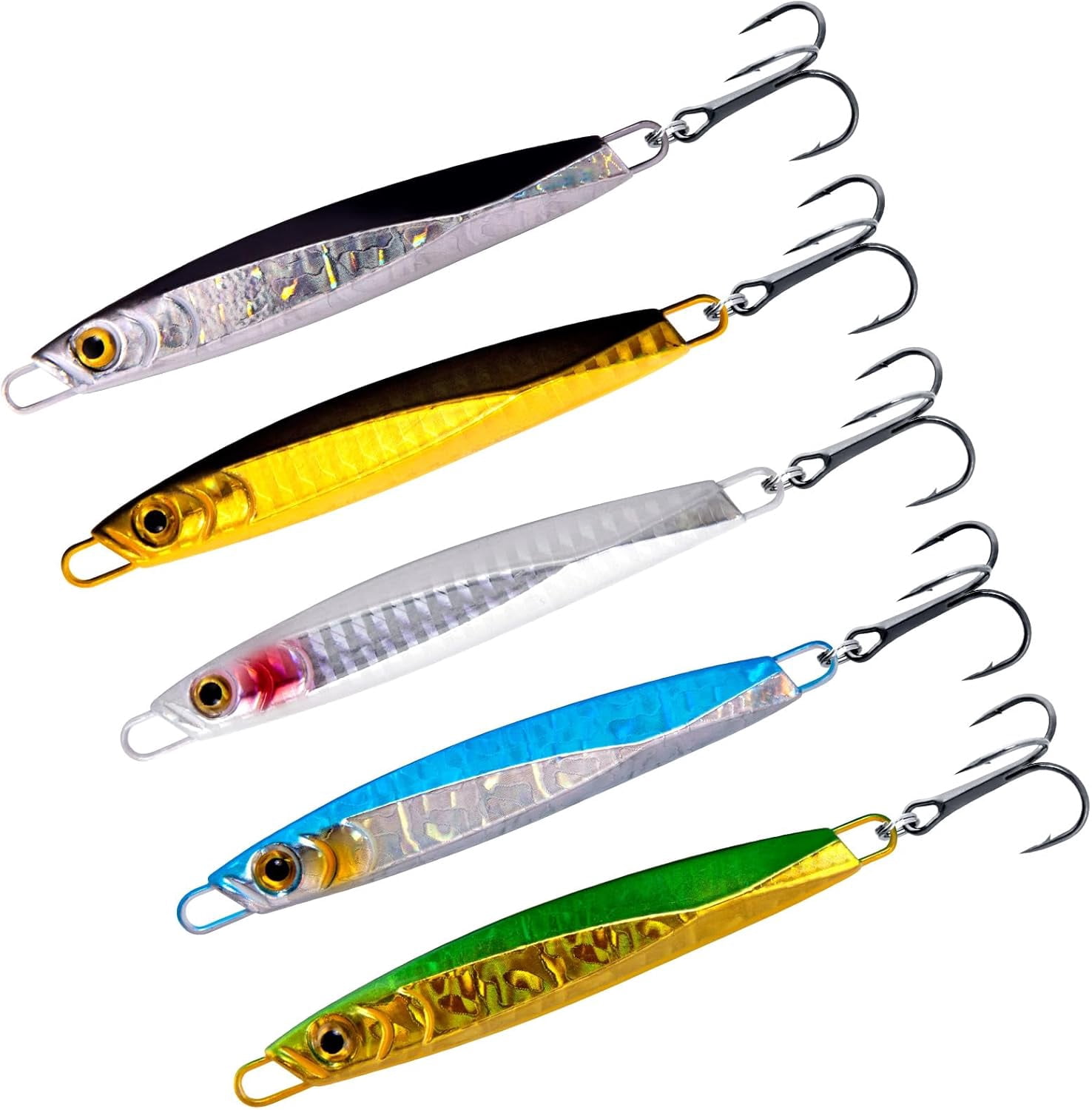 5 Pack Fishing Jigs Metal Jigging Spoon Vertical Diamond Jig Lures ...