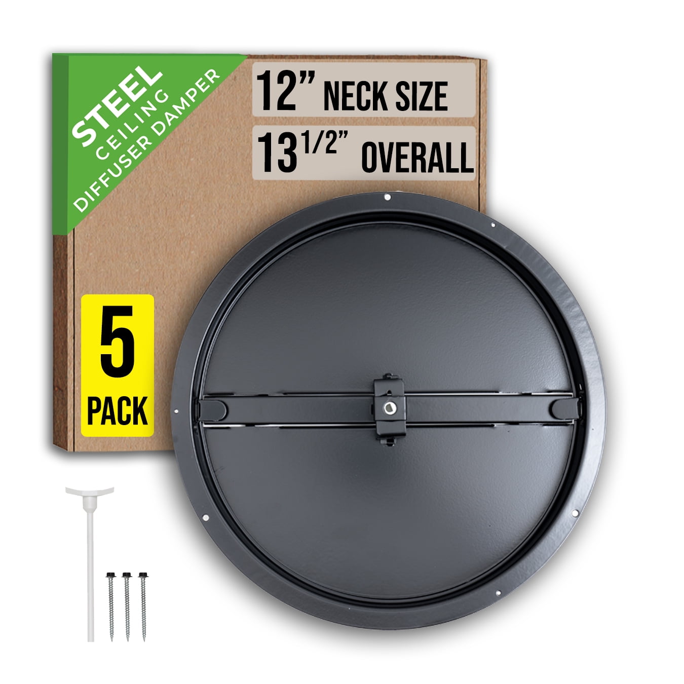 [5 Pack] Fits 12 Inch Neck Air Duct | Steel Butterfly Damper by Handua ...