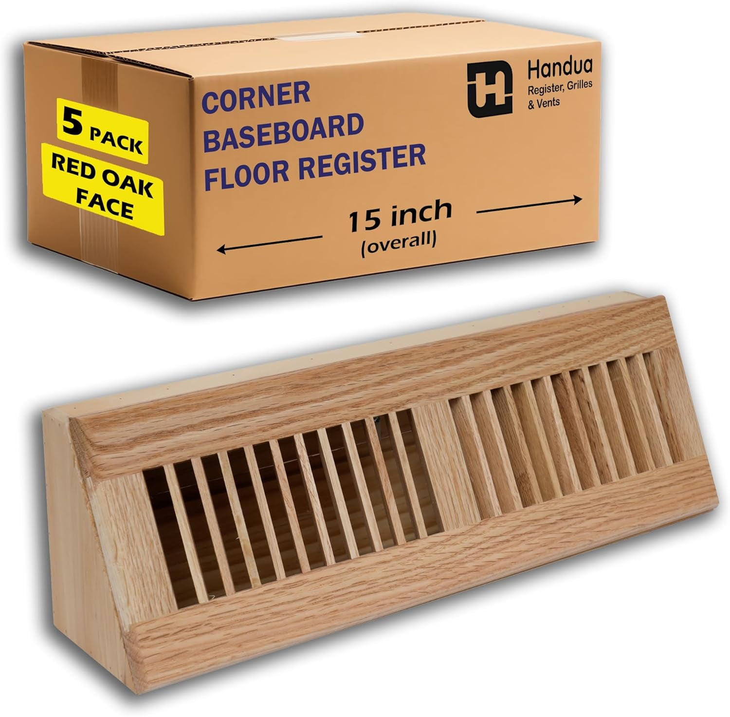 [5 Pack] Fits 15" Baseboard Space | Wooden Corner Baseboard Register by ...