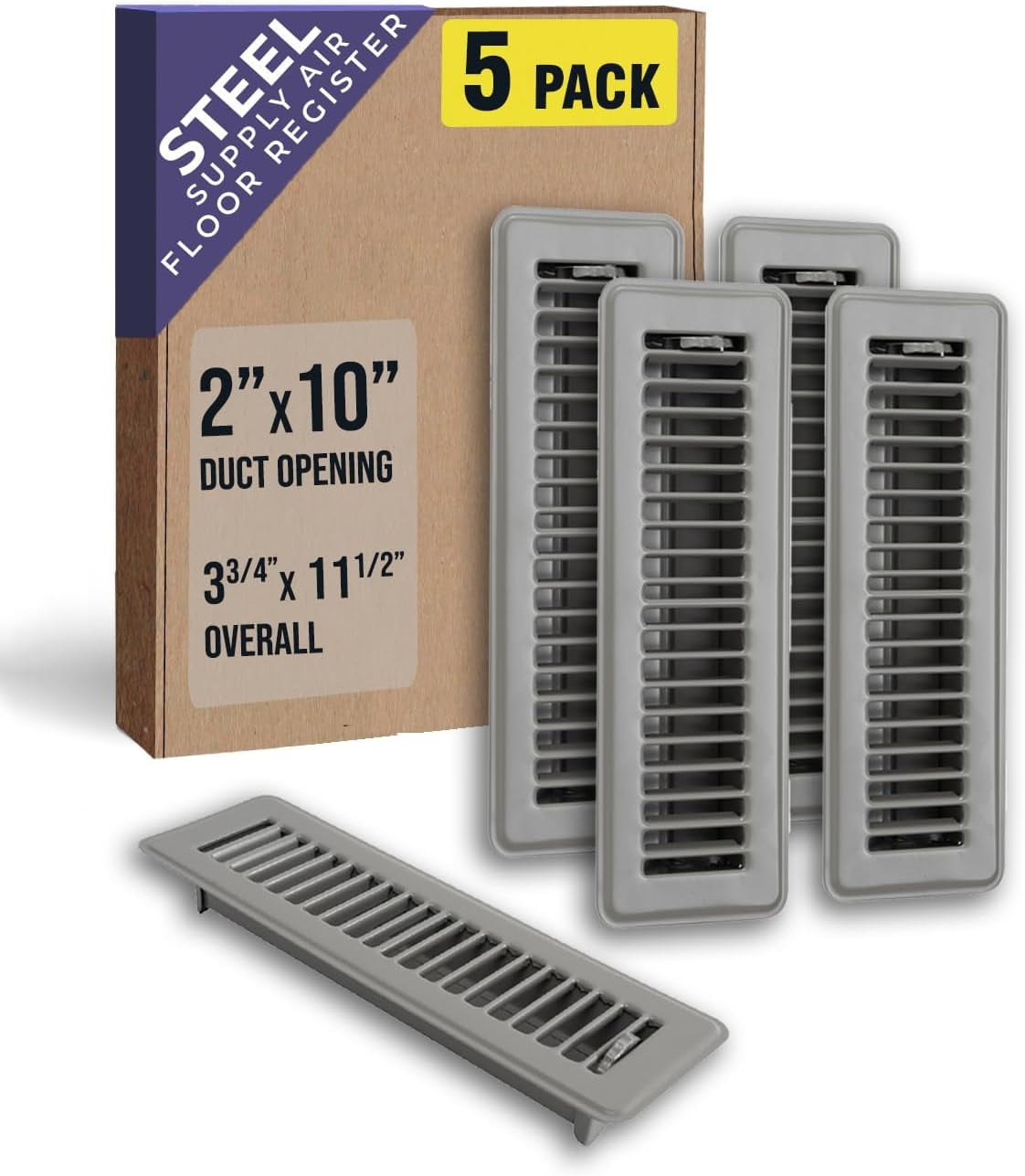 [5 Pack] Fits 2x10 and 10x2 Duct Opening | Floor Register with Louvered ...