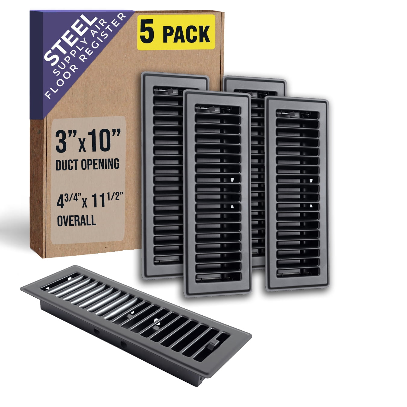 [5 Pack] Fits 3x10 and 10x3 Duct Opening | Floor Register with Louvered ...