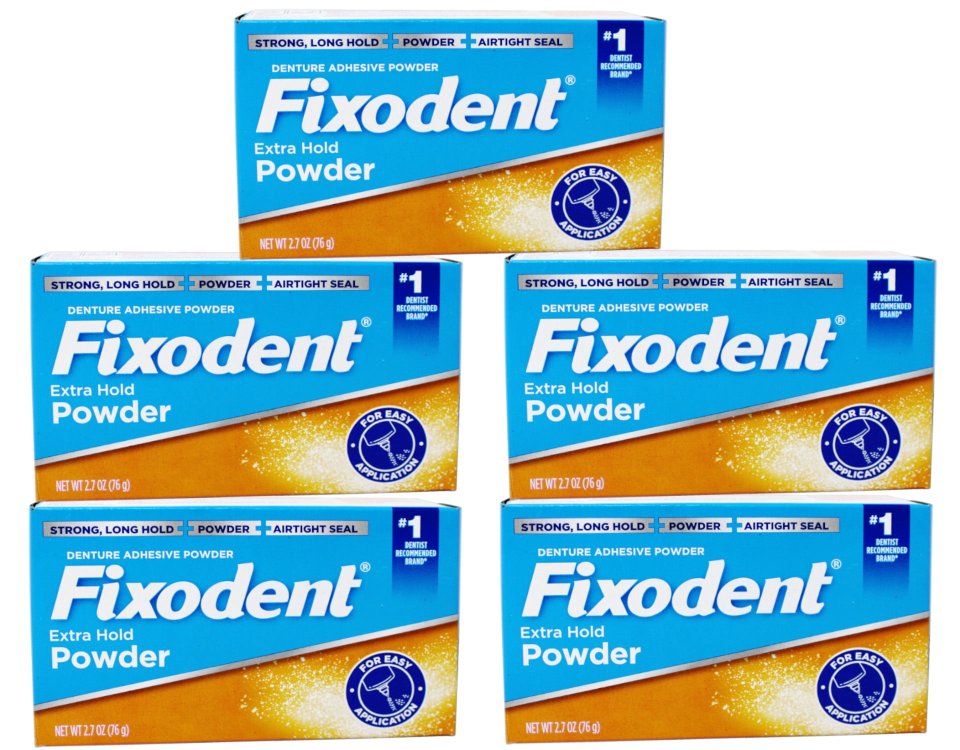 Fixodent Extra Hold Power Denture Adhesive Powder, 5 Pack, 2.70oz Each ...