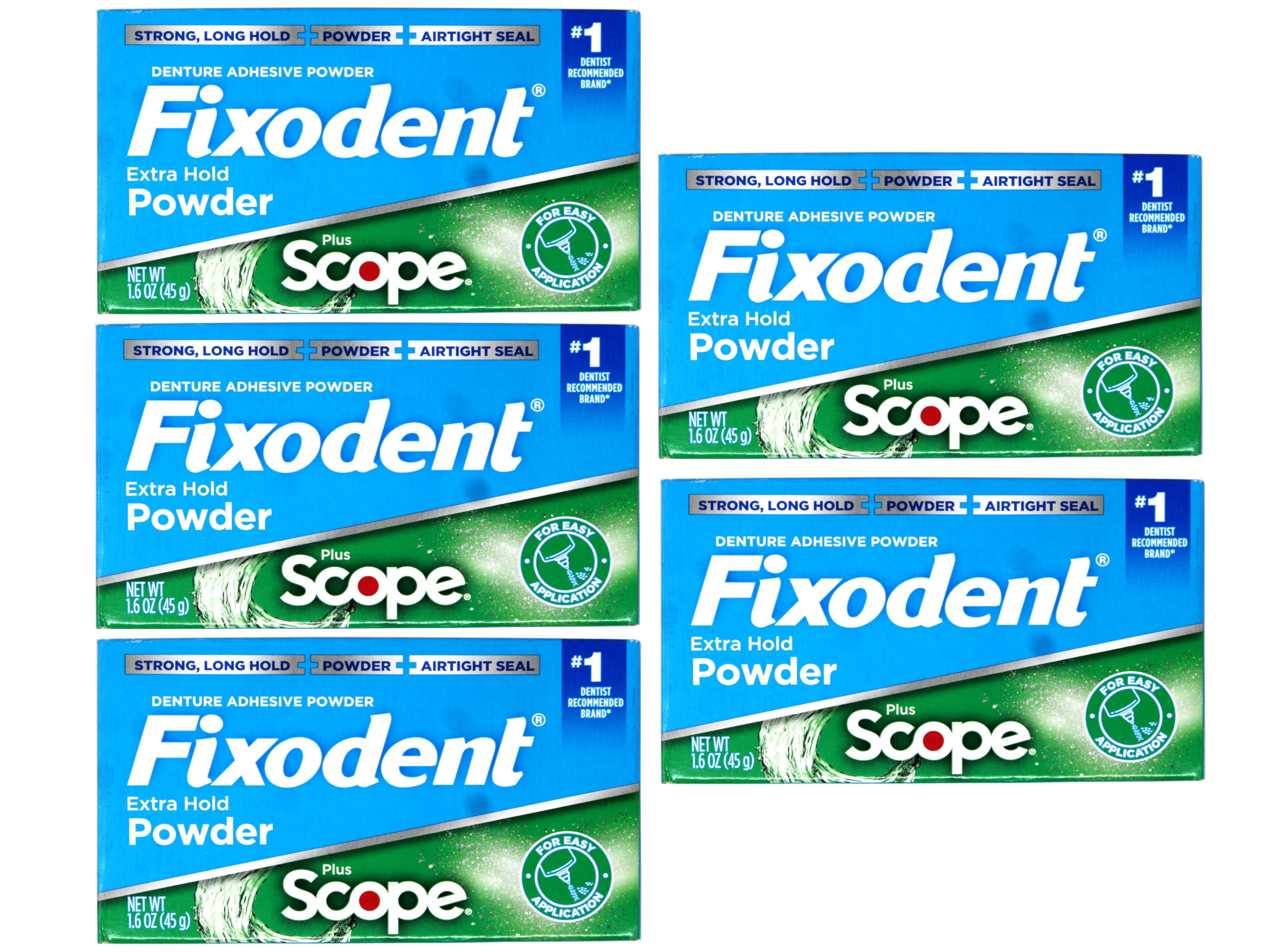5 Pack - Fixodent Denture Adhesive Powder, Extra Strong, Plus Scope ...