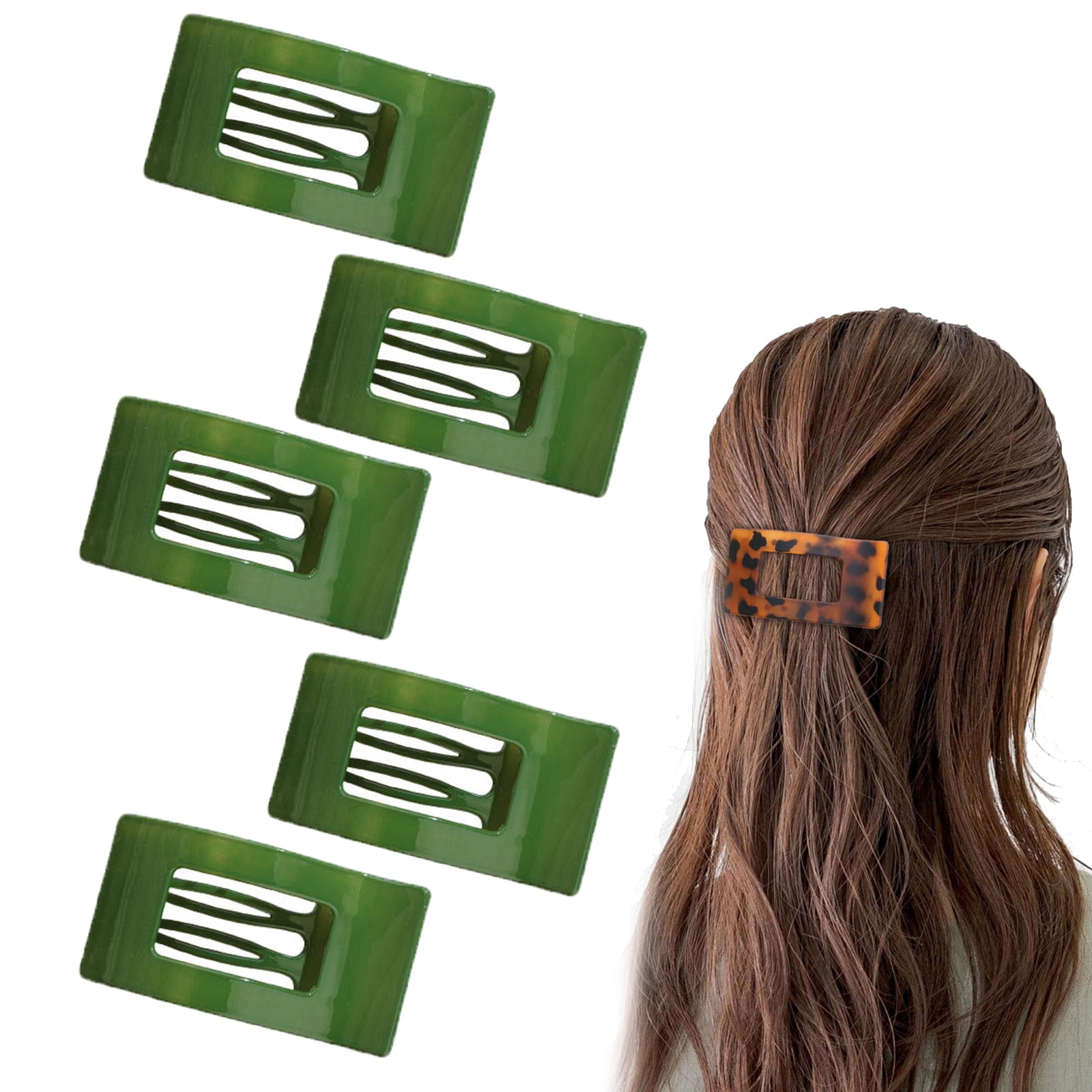 5 Pack Flat Hair Clips for Woman, Rectangle Hair Claw Clip Curved Flat ...