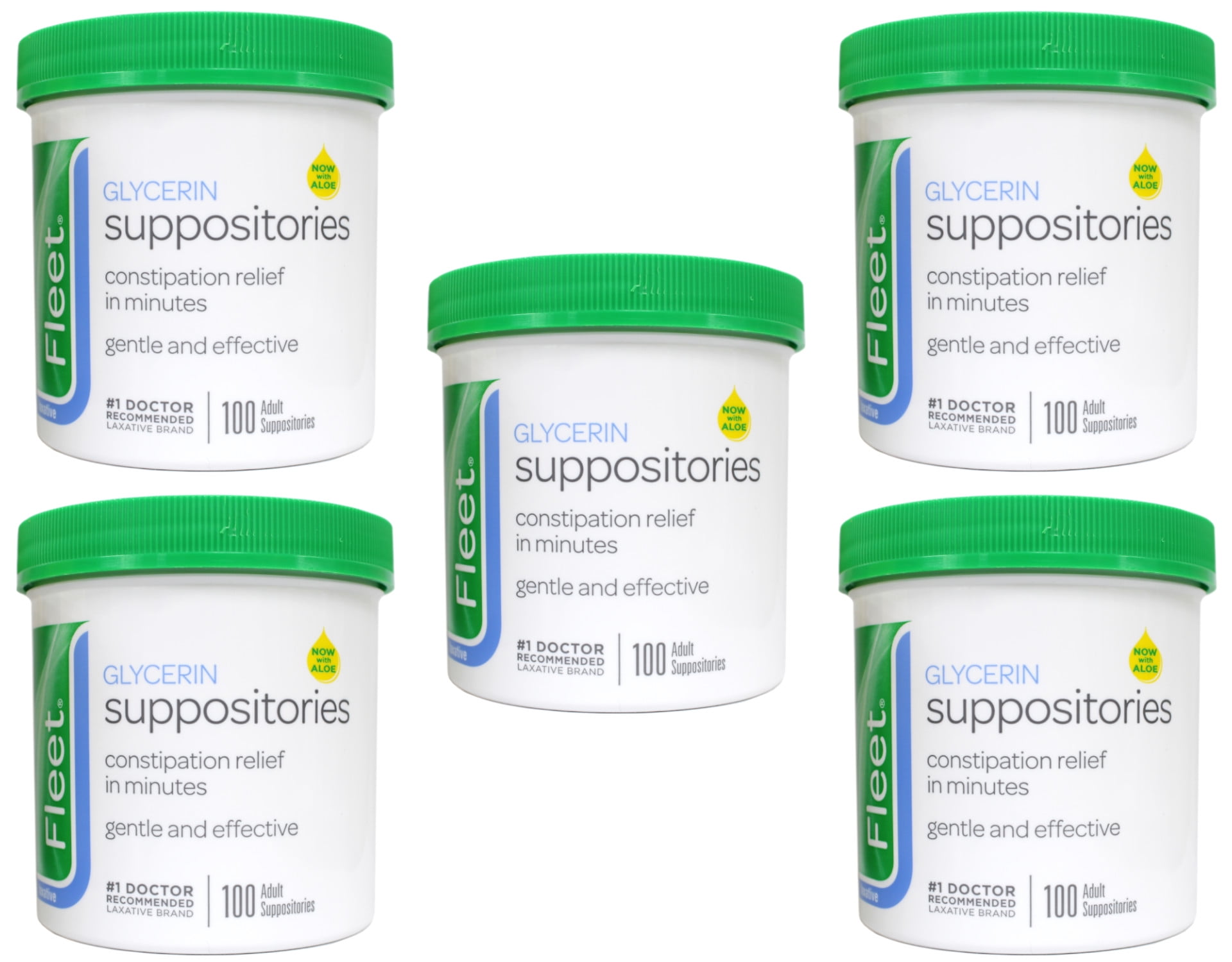 5 Pack Fleet Glycerin Suppositories, Gentle Laxative, Adult Jar, 100 ...