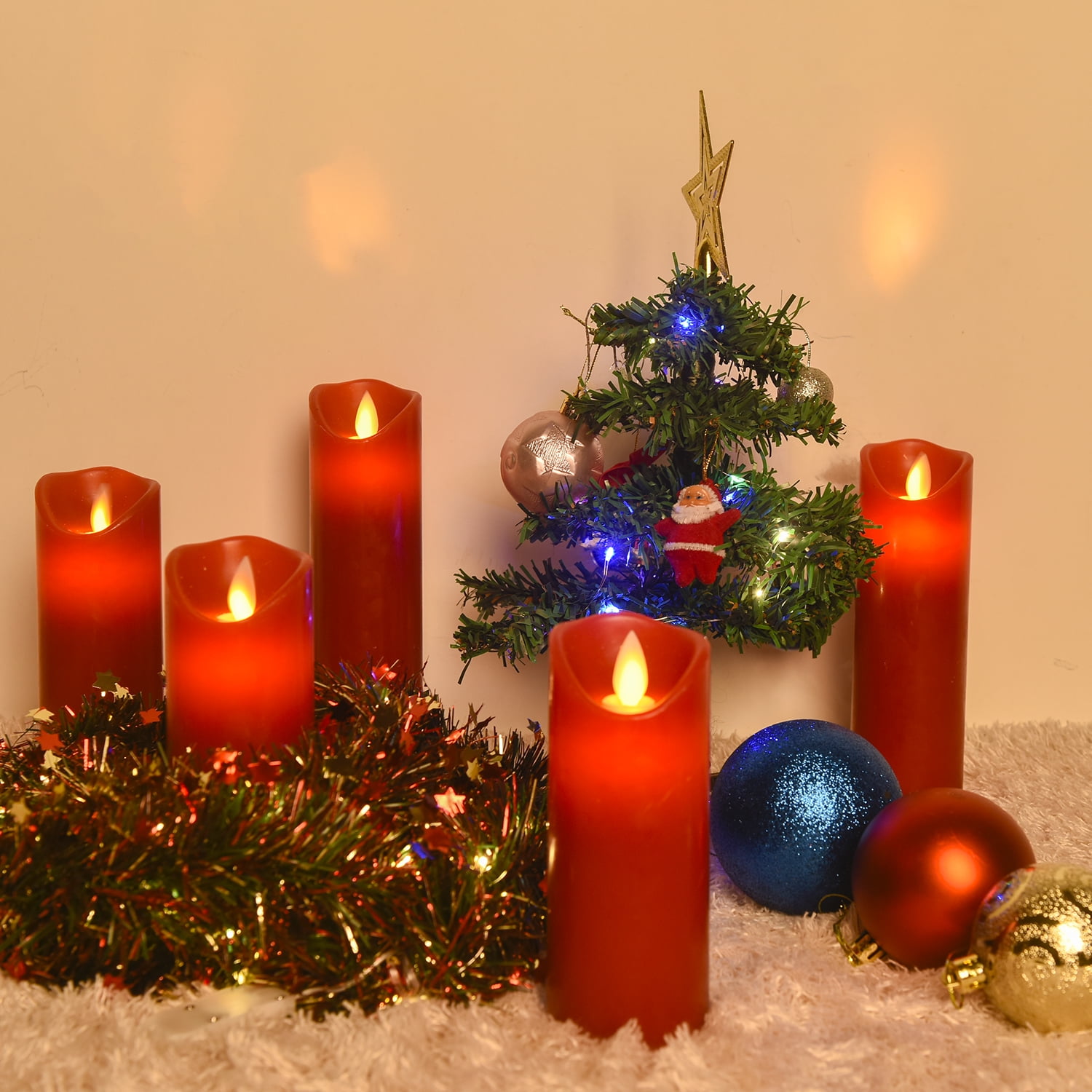 5 Pack Flickering Flameless Candles Crimson, Most Realistic LED Candles ...