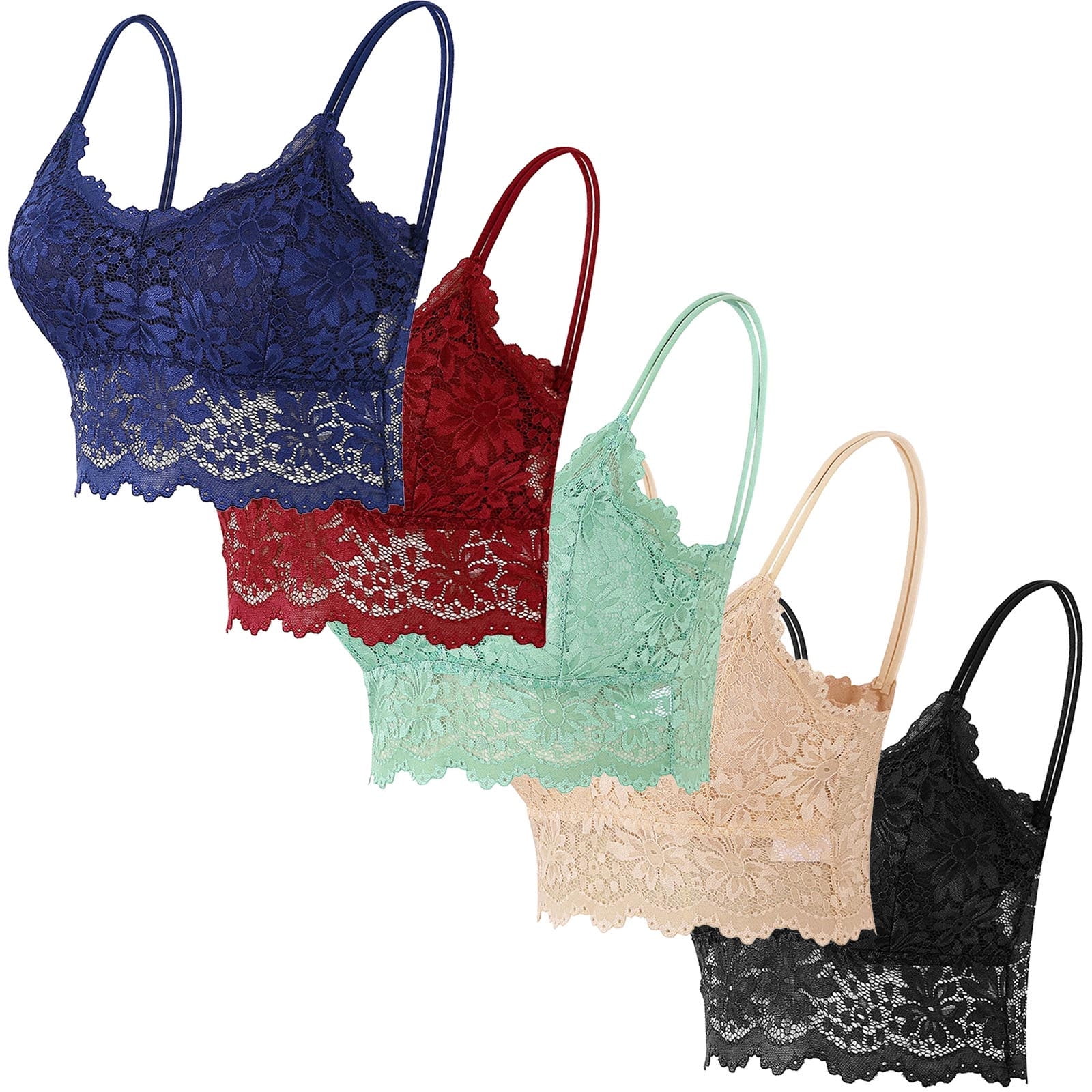 5 Pack Floral Lace Bralettes for Women Wireless Crop Top Backless ...