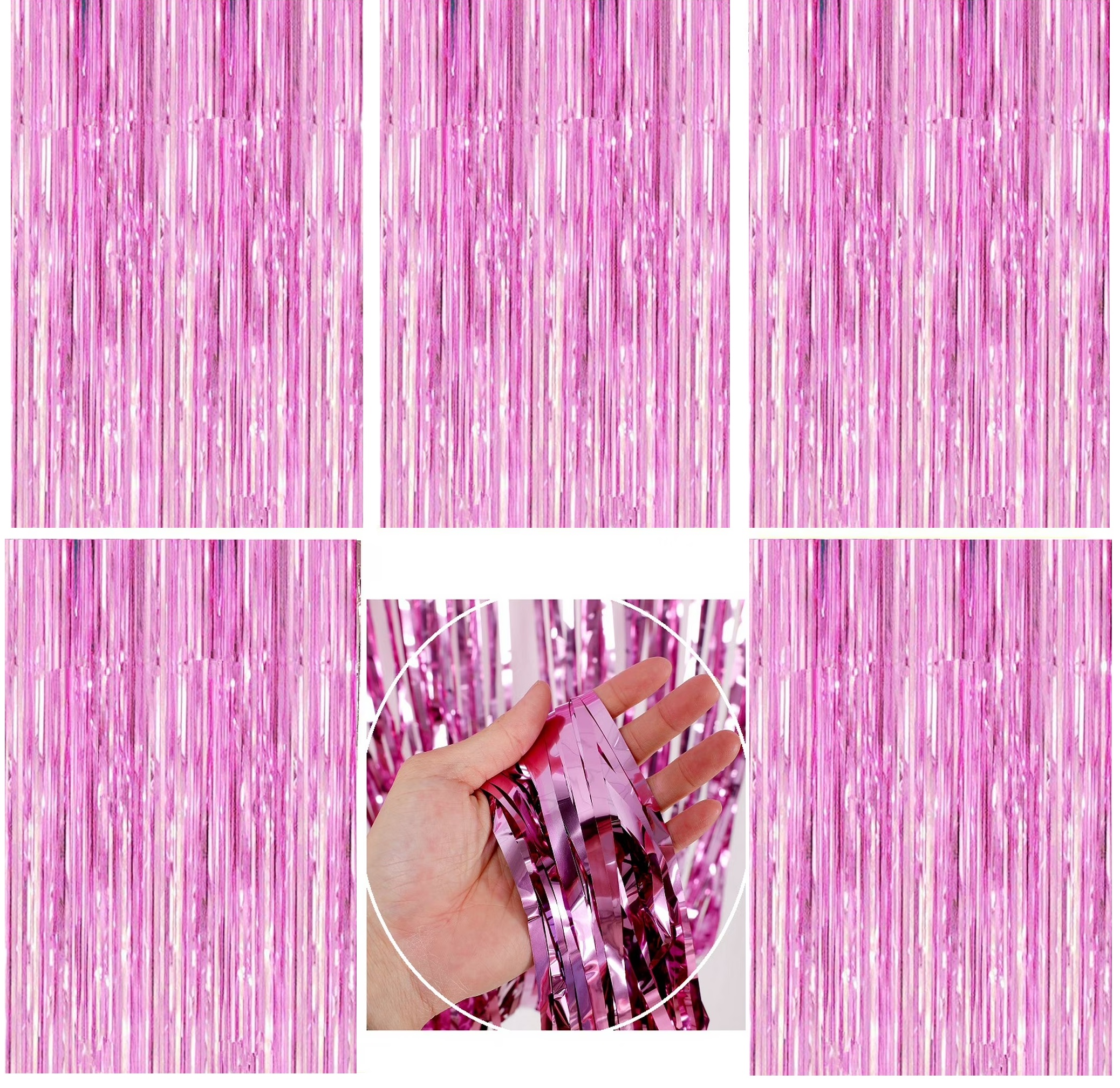 5 Pack Foil Curtain Pink Backdrop Streamers Metallic Tinsel Fringe ...