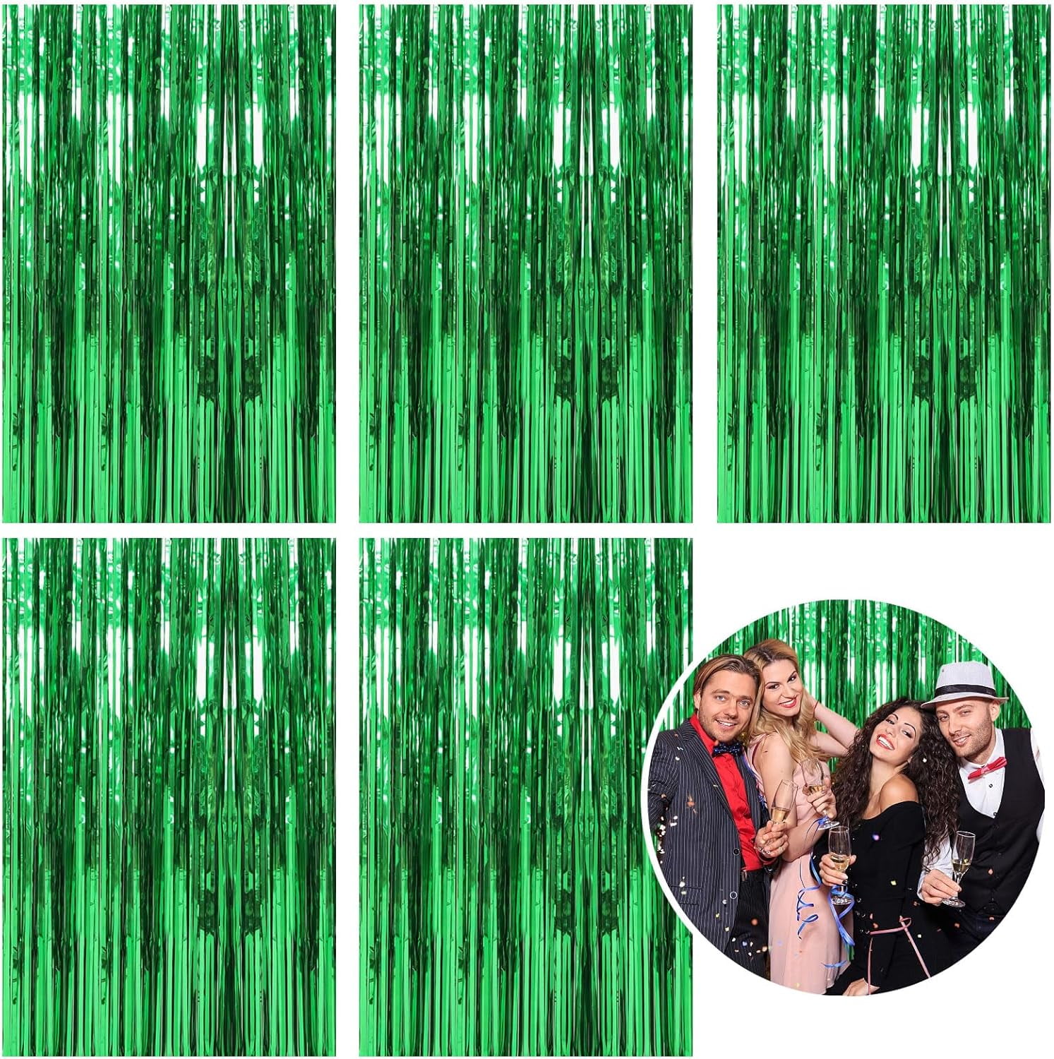 5 Pack Foil Curtain Backdrop Green Metallic Tinsel Foil Fringe Curtains ...
