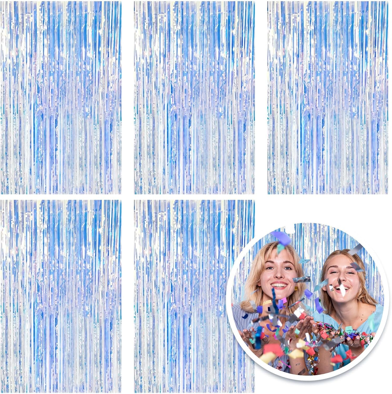 5 Pack Foil Curtain Backdrop Iridescent Metallic Tinsel Foil Fringe ...