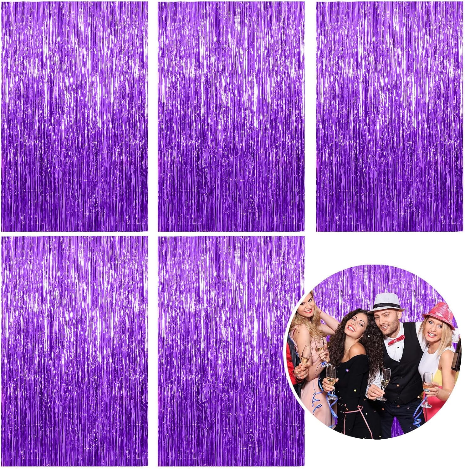 5 Pack Foil Curtain Backdrop Purple Metallic Tinsel Foil Fringe ...