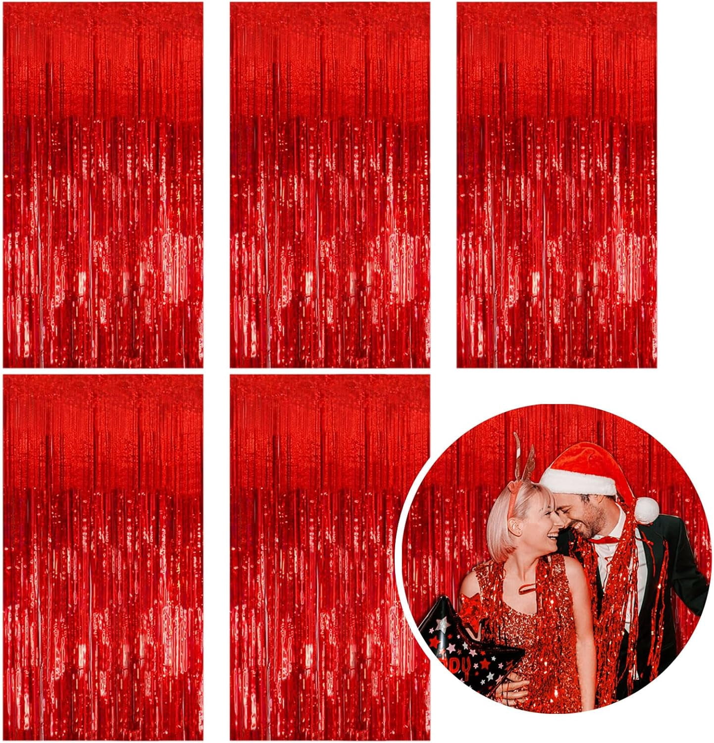 5 Pack Foil Curtain Backdrop Red Metallic Tinsel Foil Fringe Curtains ...