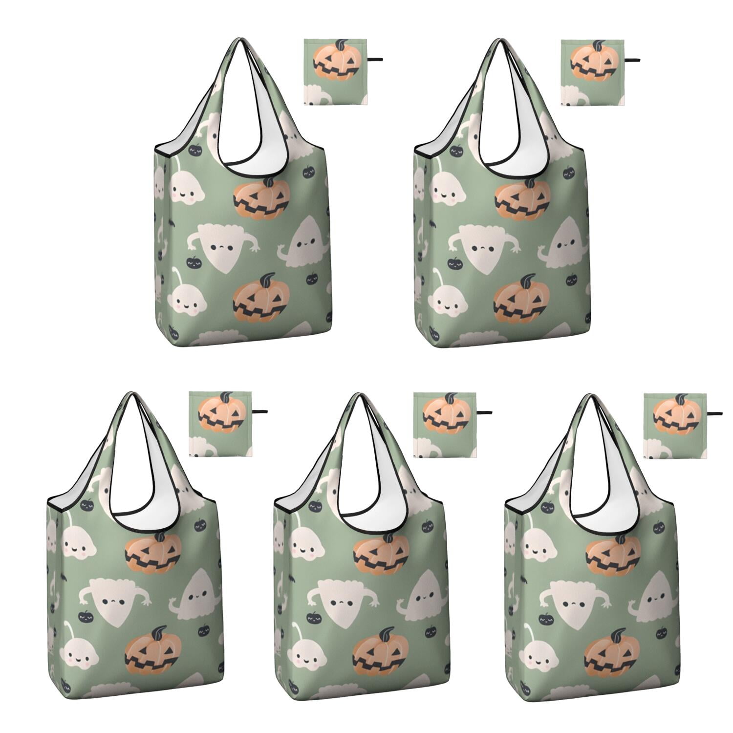 5 Pack Foldable Shopping Bag,Cute Halloween Ghost Pumpkin Pattern ...