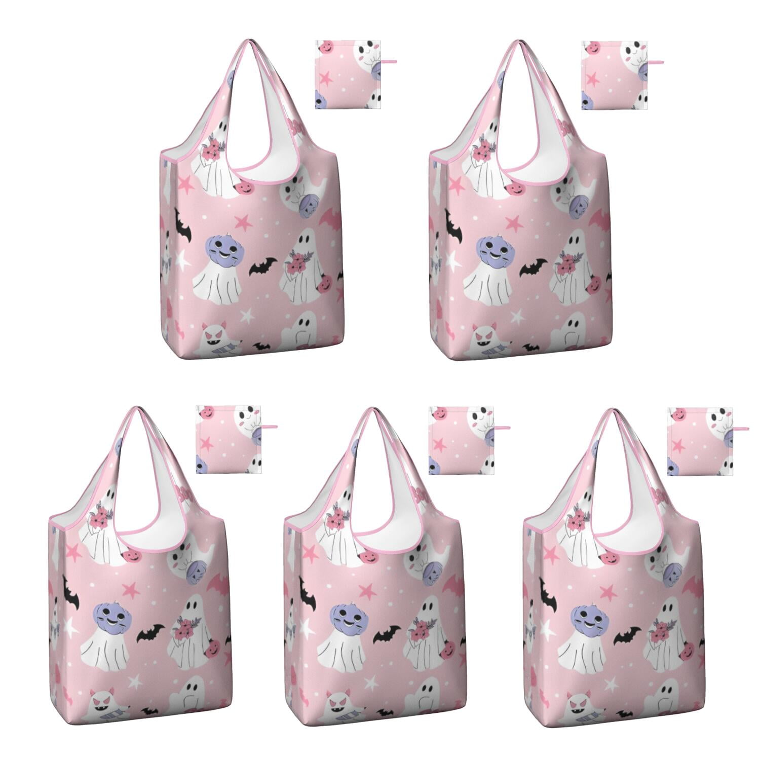 5 Pack Foldable Shopping Bag,Cute Halloween Ghosts Pattern Reusable ...
