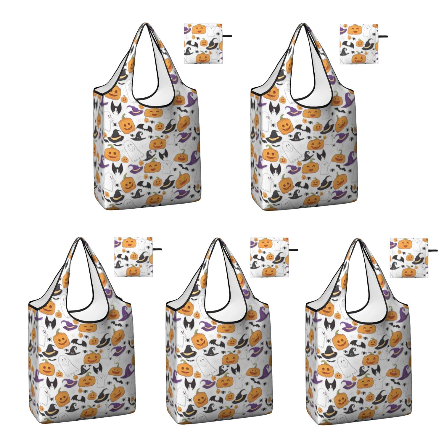 5 Pack Foldable Shopping Bag,Cute Halloween Icons Repeat Pattern ...