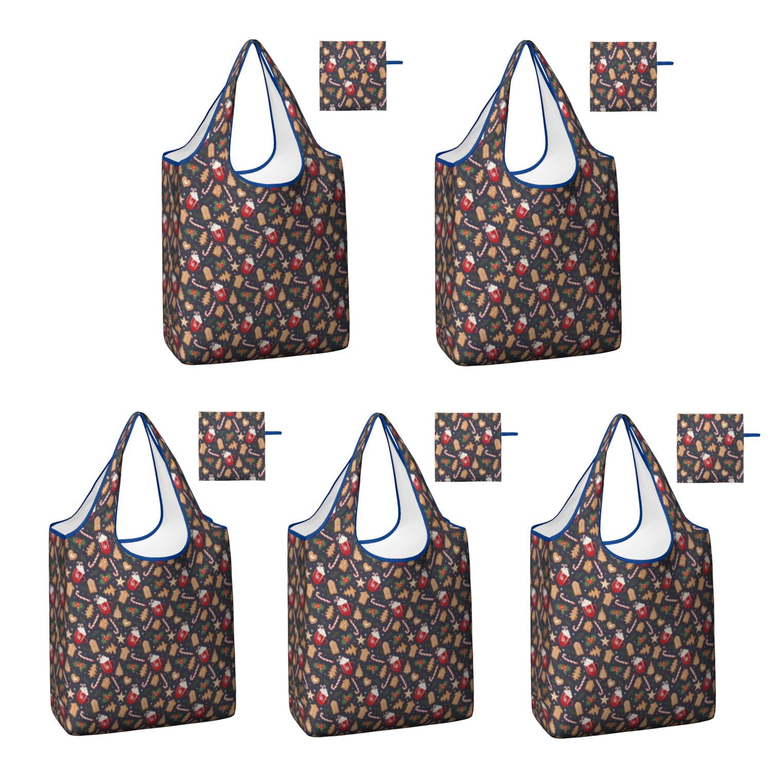 5 Pack Foldable Shopping Bag,Dark Christmas Drink and Cookie Pattern ...