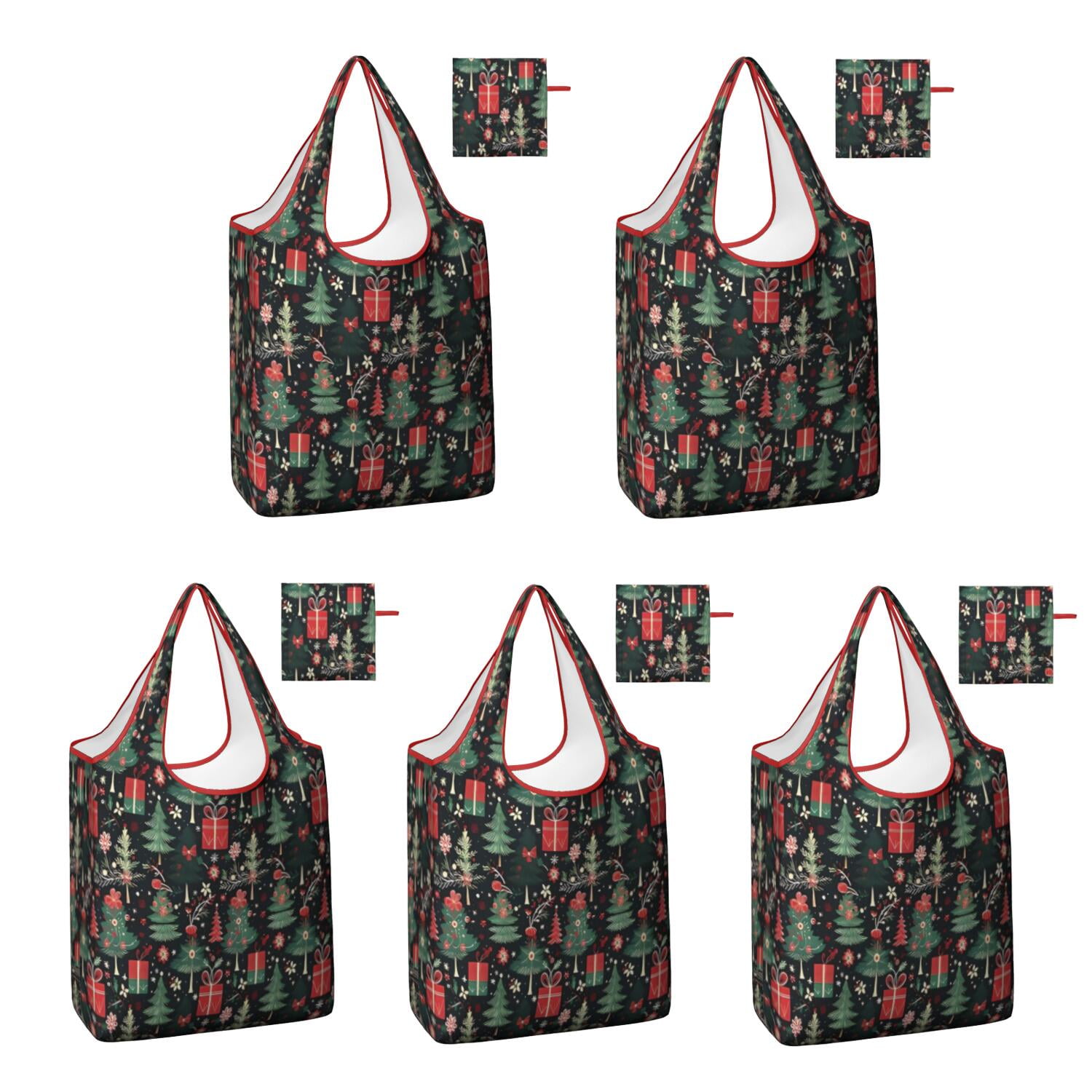 5 Pack Foldable Shopping Bag,Dark Christmas Tree and Gift Pattern ...