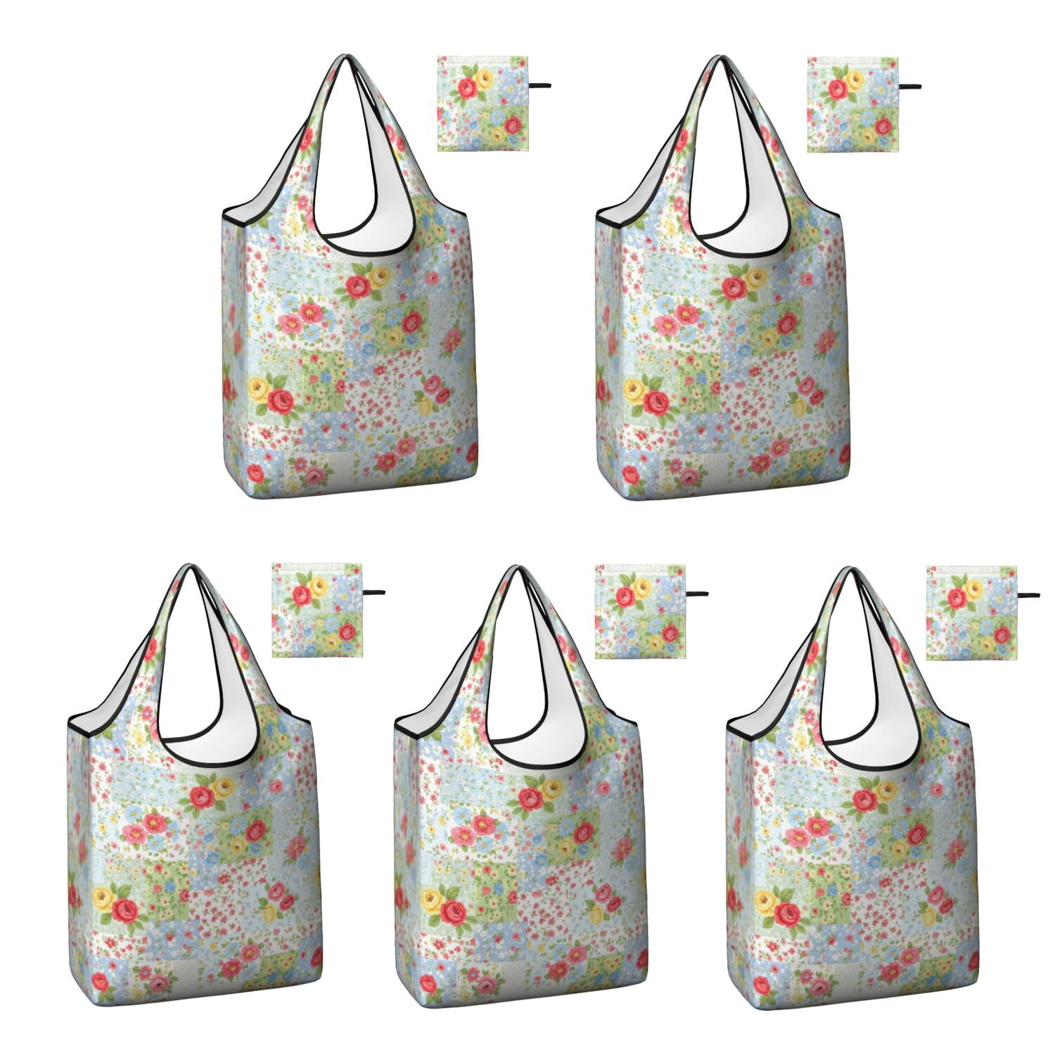 5 Pack Foldable Shopping Bag,Pioneer Flower Floral Print Pattern ...