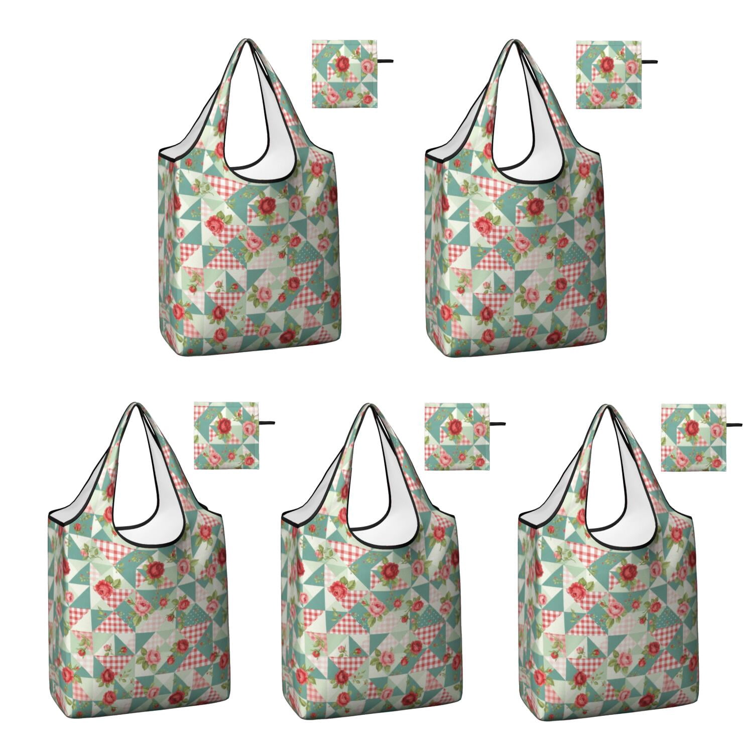 5 Pack Foldable Shopping Bag,Pioneer Flower Floral Print Pattern ...