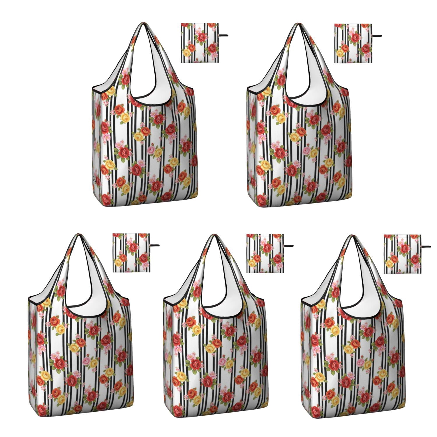 5 Pack Foldable Shopping Bag,Pioneer Flower Floral Print Pattern ...