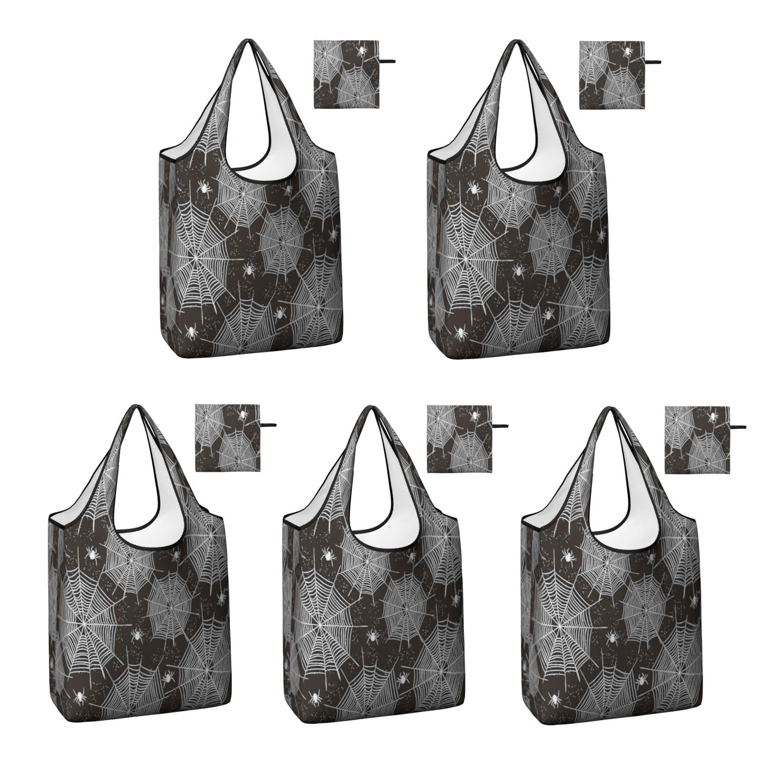 5 Pack Foldable Shopping Bag,Spider Web and Spiders Halloween Pattern ...
