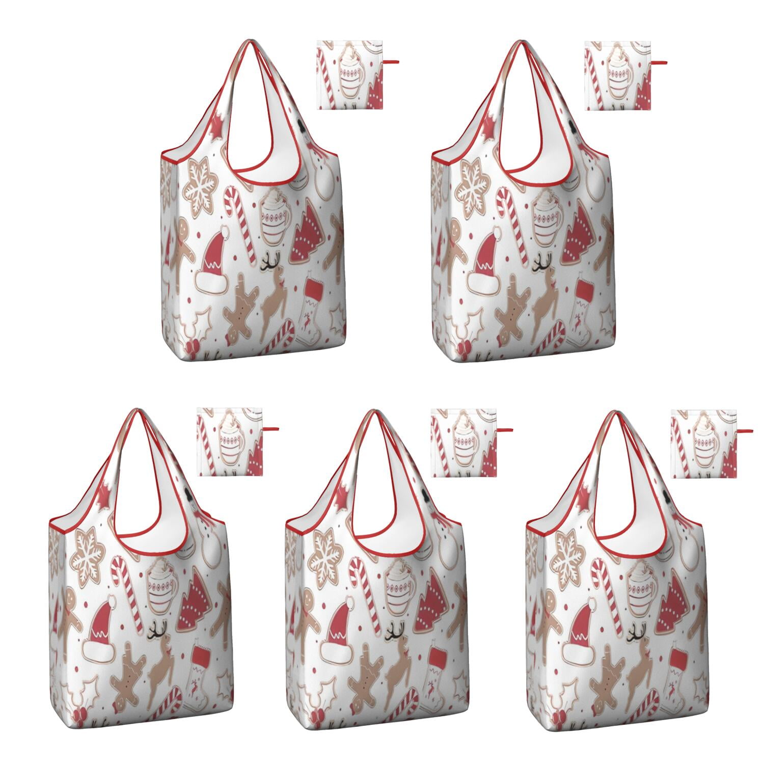 5 Pack Foldable Shopping Bag,White Christmas Cookie Pattern Reusable ...