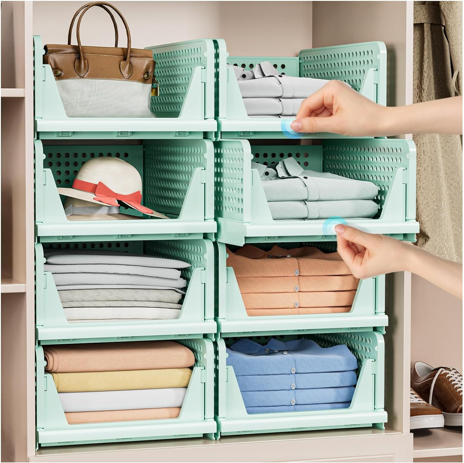 5 Pack Folding Closet Organizers - Stackable Plastic Storage Baskets ...