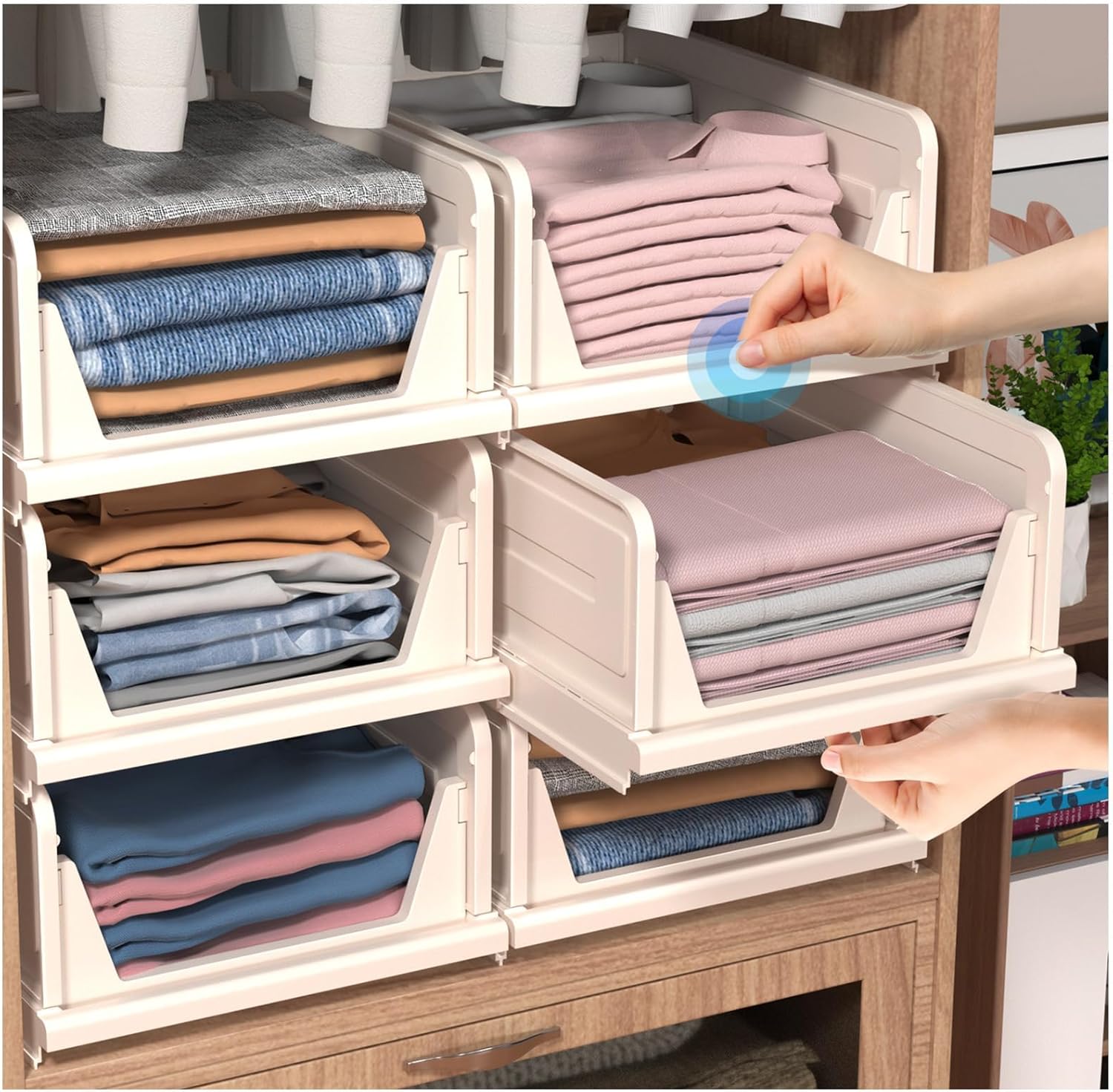 5 Pack Folding Closet Organizers - Stackable Plastic Storage Bins for ...