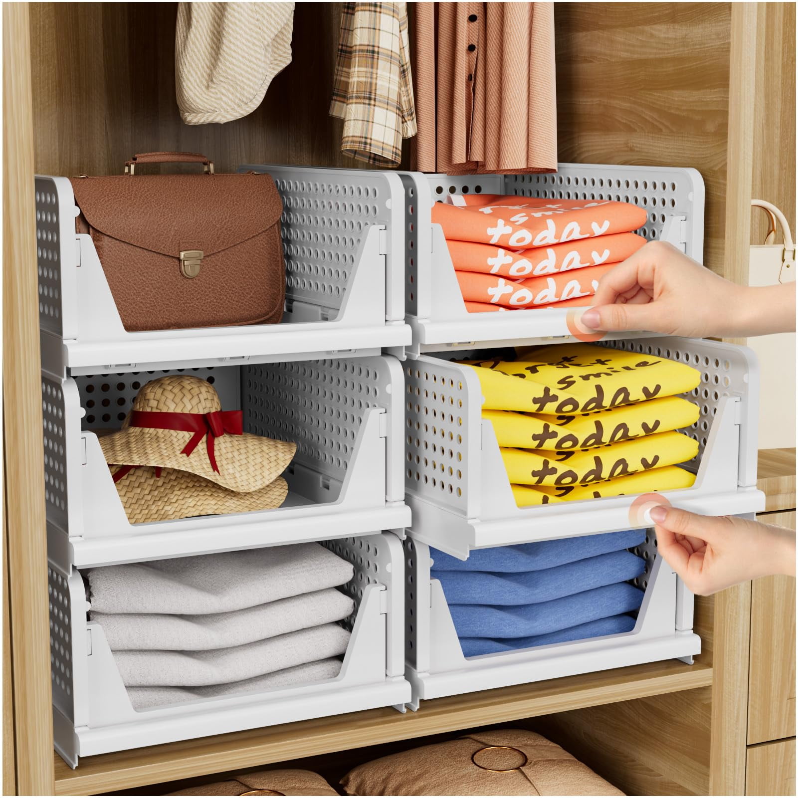 5 Pack Folding Closet Organizers Storage Box, Stackable Storage Bins ...