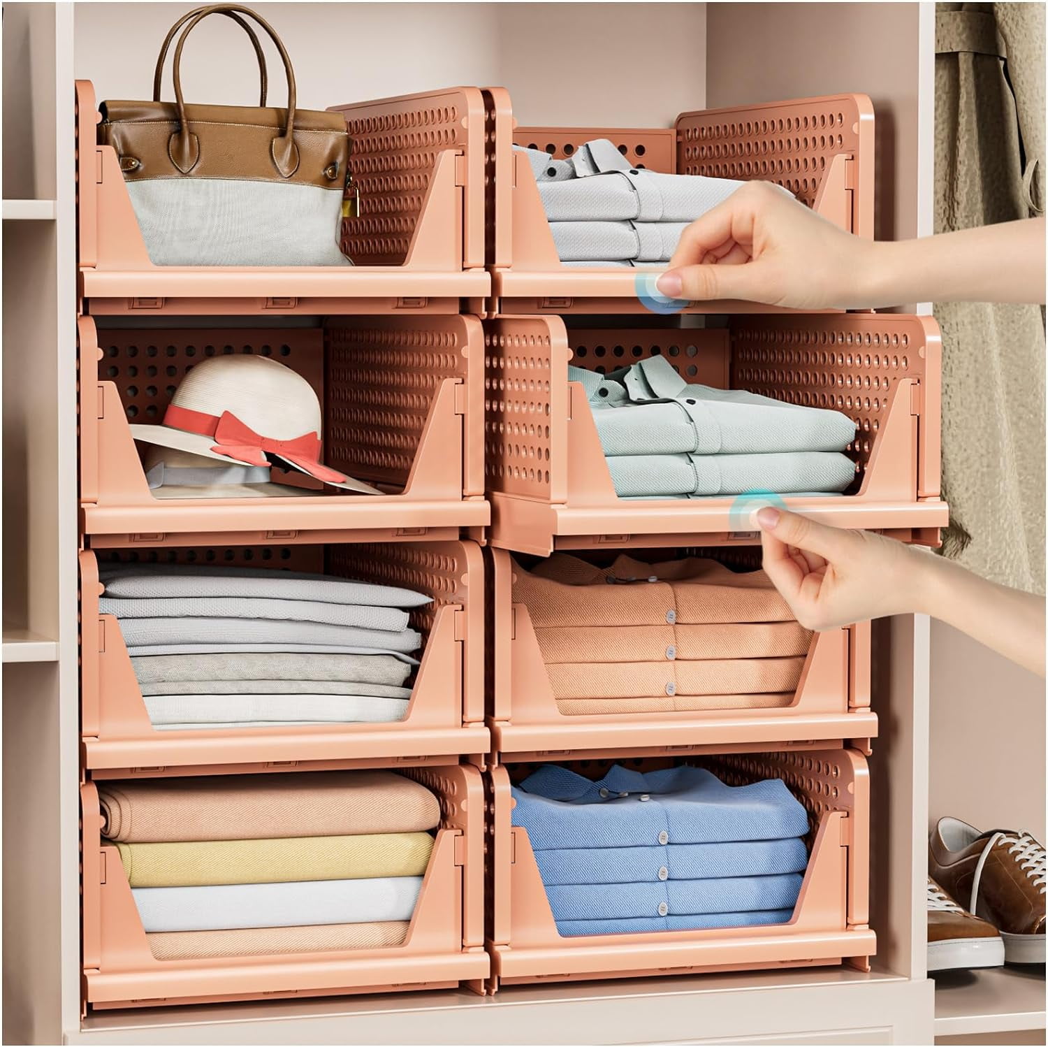 5 Pack Folding Closet Organizers Storage Box, Stackable Plastic Storage ...