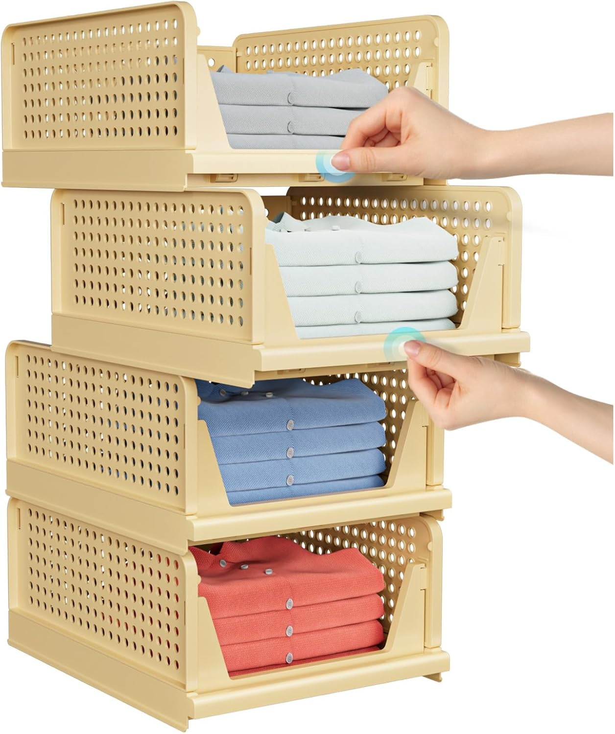 5 Pack Folding Closet Organizers Storage Box, Stackable Plastic Storage ...