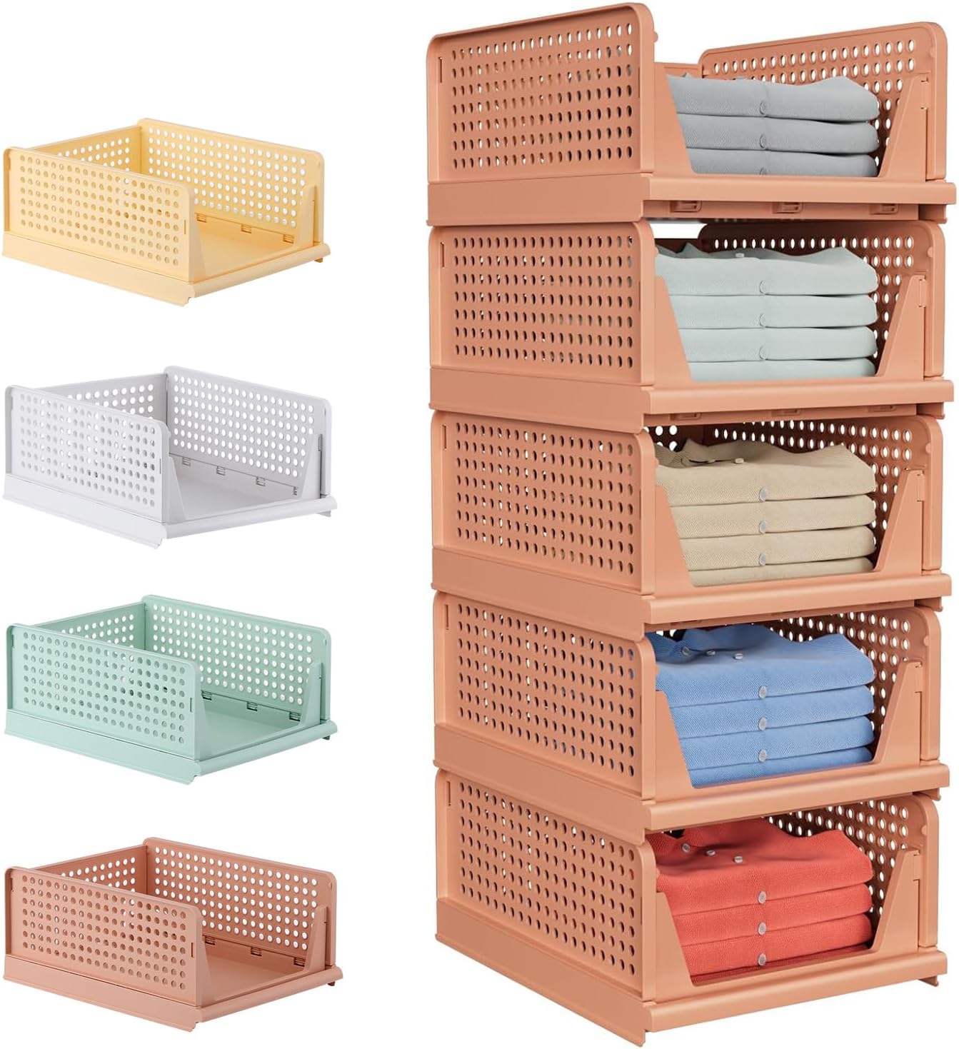 5 Pack Folding Closet Organizers Storage Box, Stackable Storage Bins ...