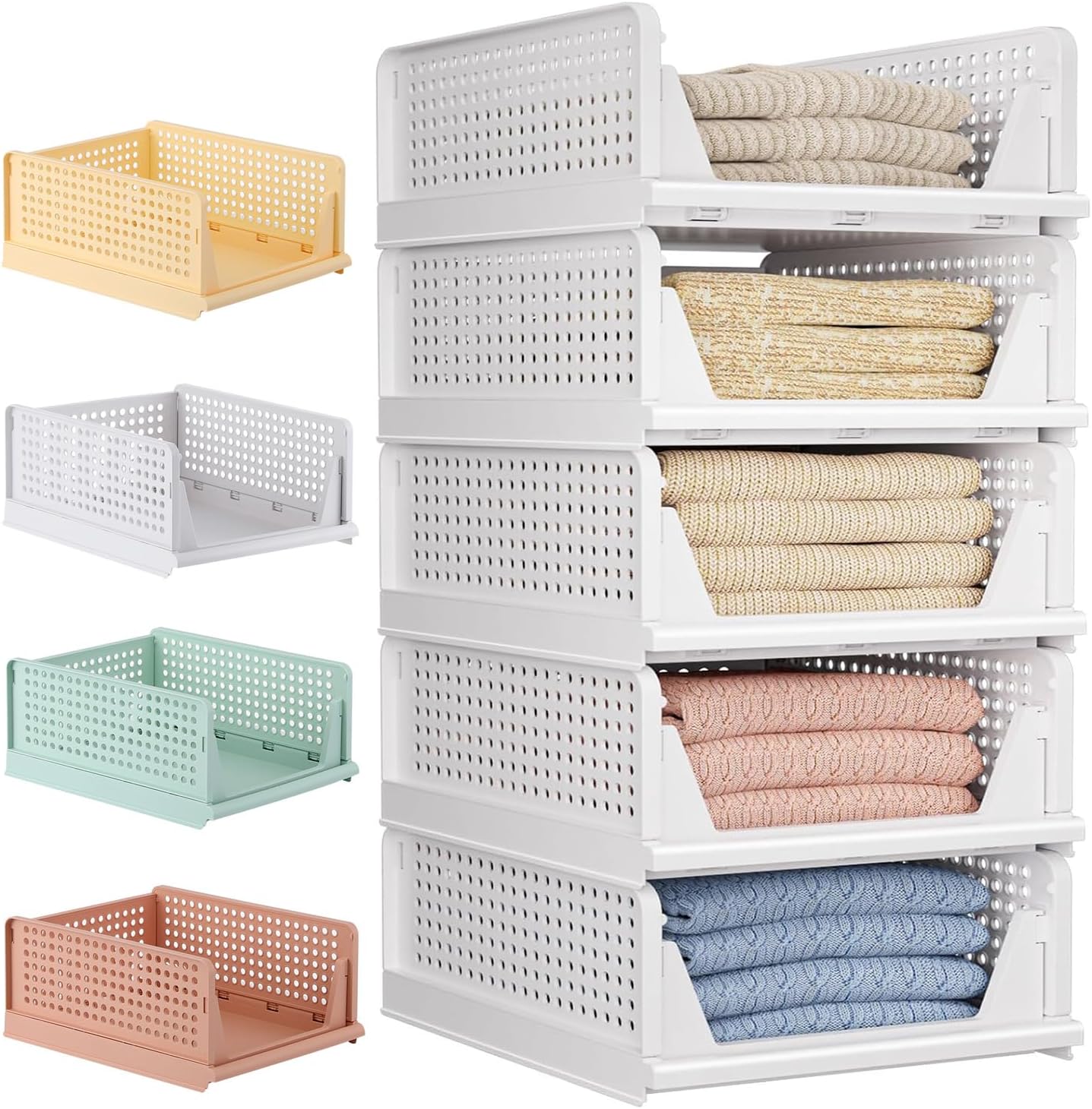 5 Pack Folding Closet Organizers Storage Box, Stackable Storage Bins ...