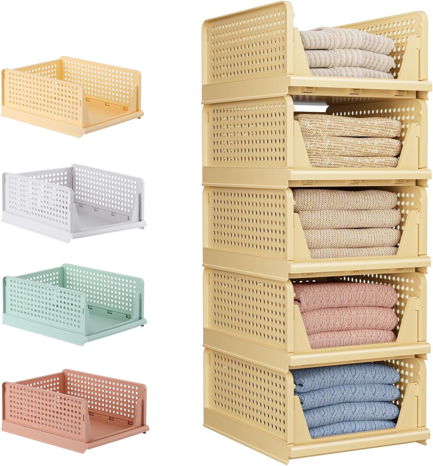 5 Pack Folding Closet Organizers Storage Box, Stackable Storage Bins ...