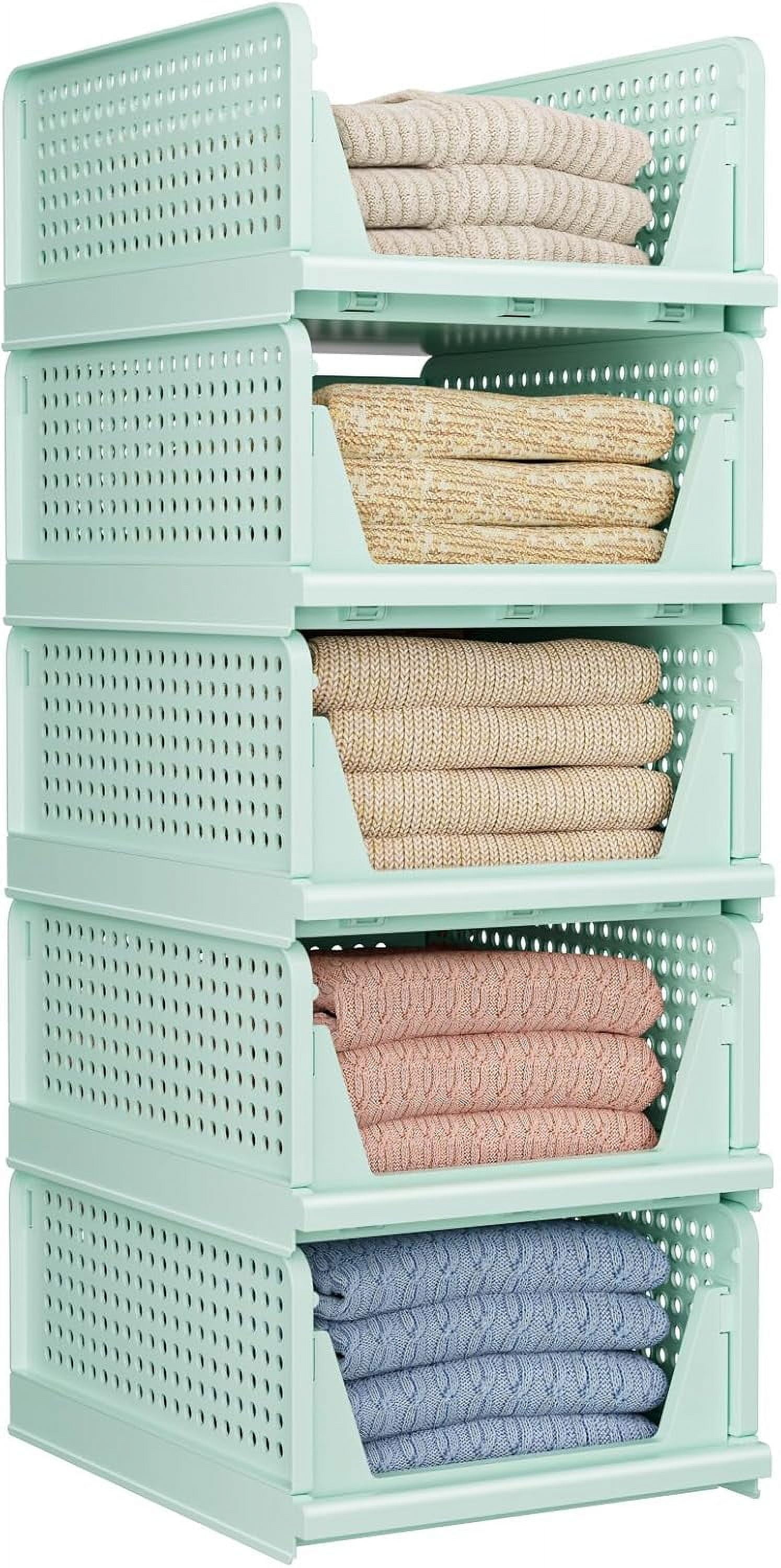 5 Pack Folding Closet Organizers Storage Box, Stackable Storage Bins ...