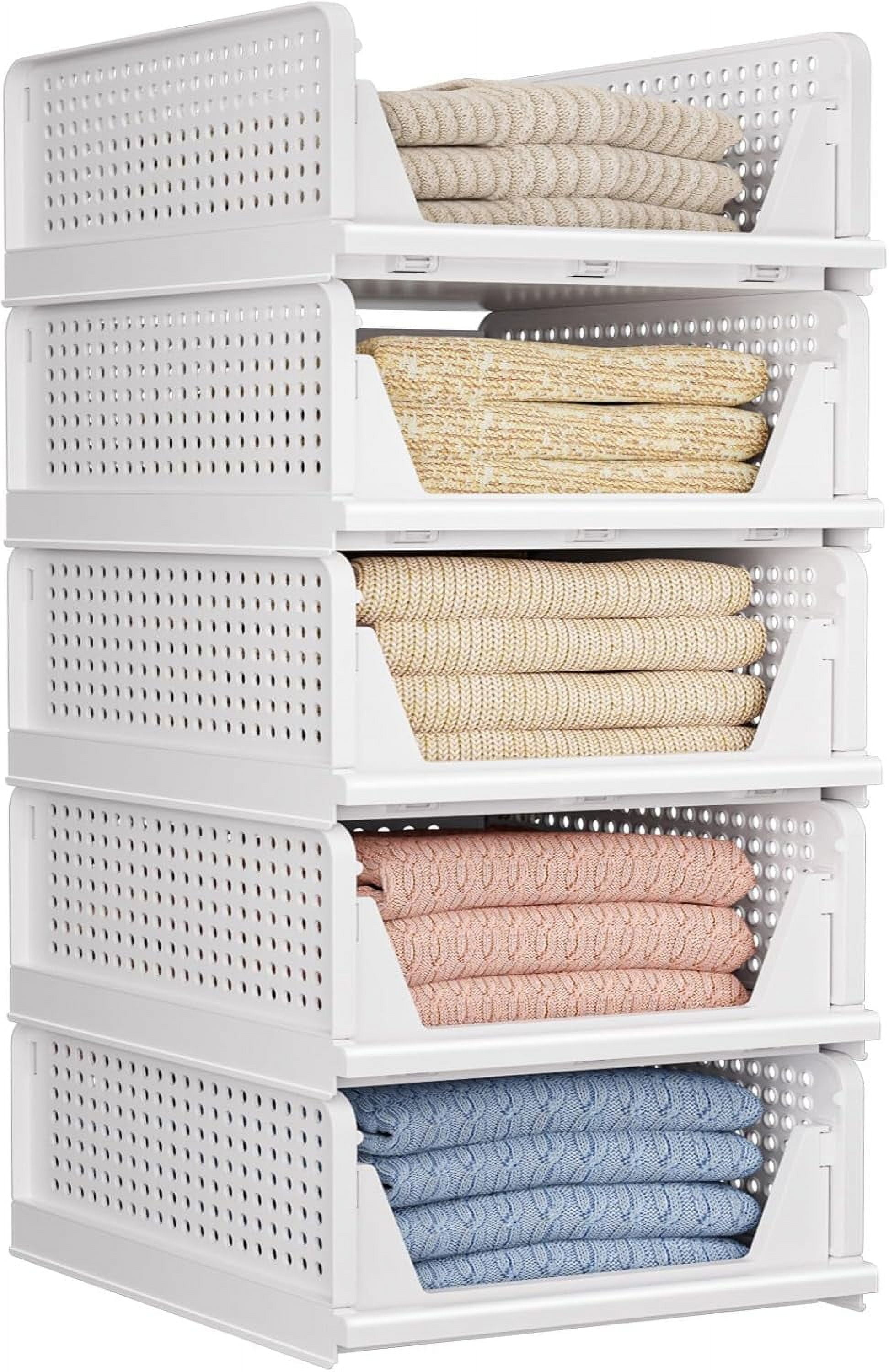 5 Pack Folding Closet Organizers Storage Box, Stackable Storage Bins ...