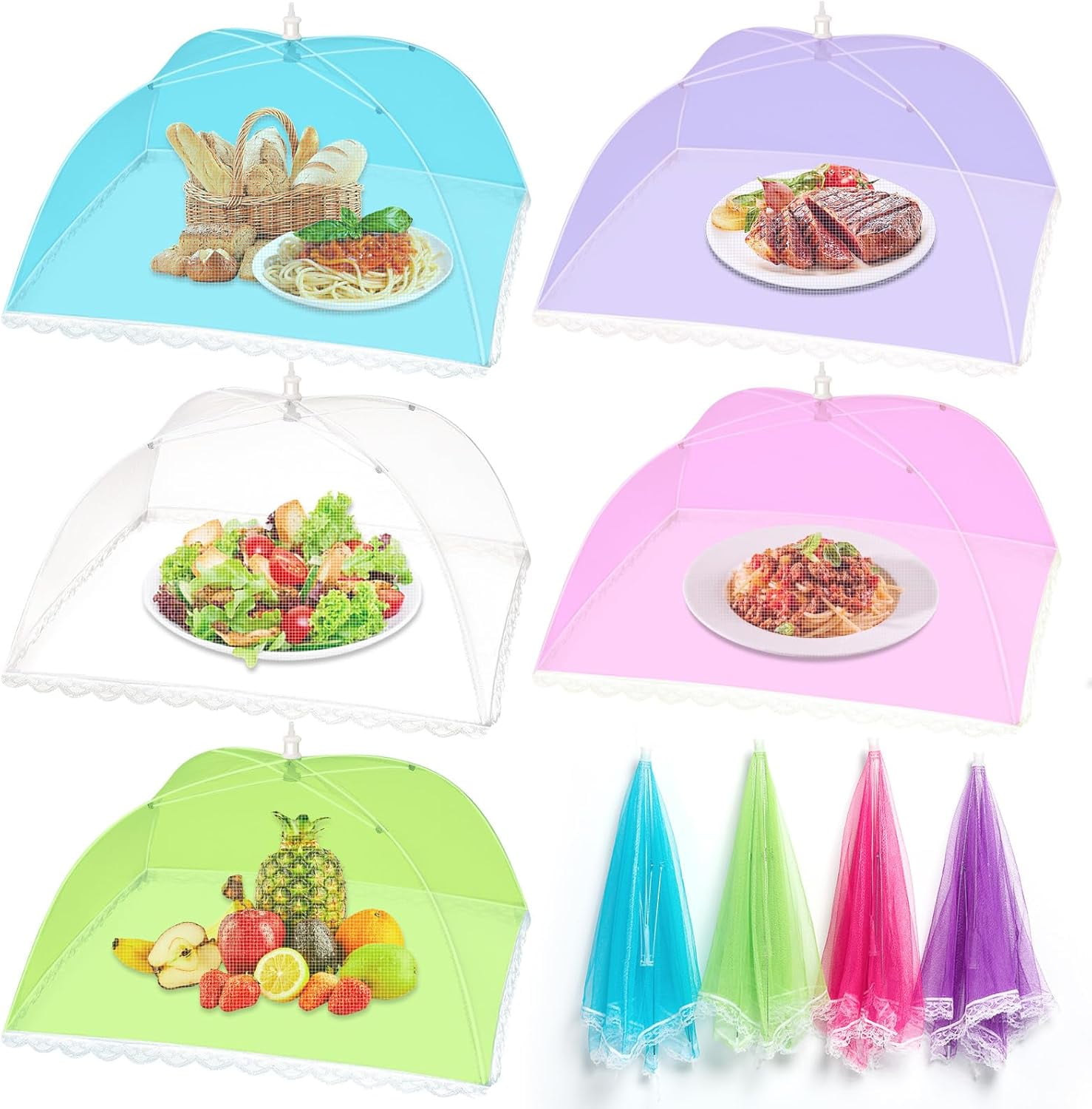 5 Pack Food Cover Tents, Food Covers for Outdoors, Mesh Cover, Reusable ...