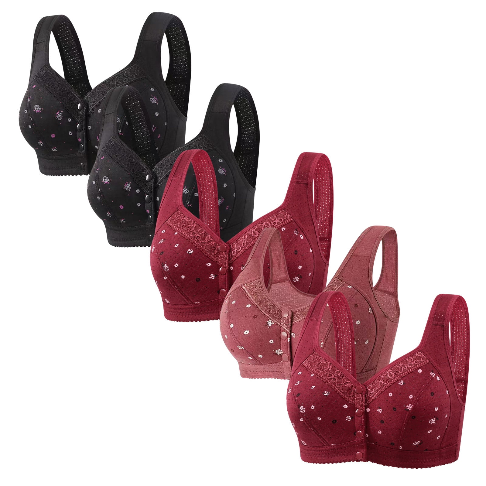 5-Pack Front Closure Seniors Women Bra Plus Size Cotton Middle Elderly ...