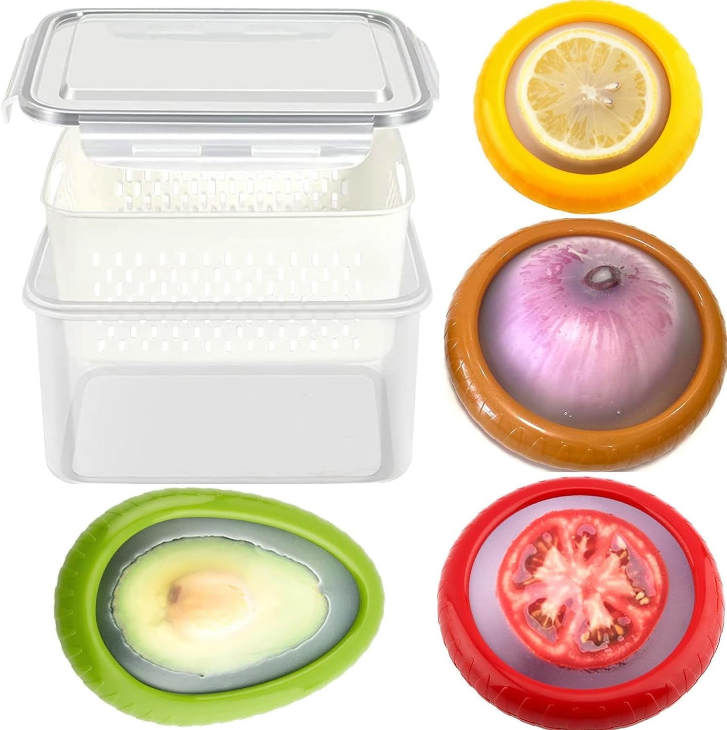 5 Pack Fruit Vegetable Storage Containers for Fridge, Berry Keeper Box ...