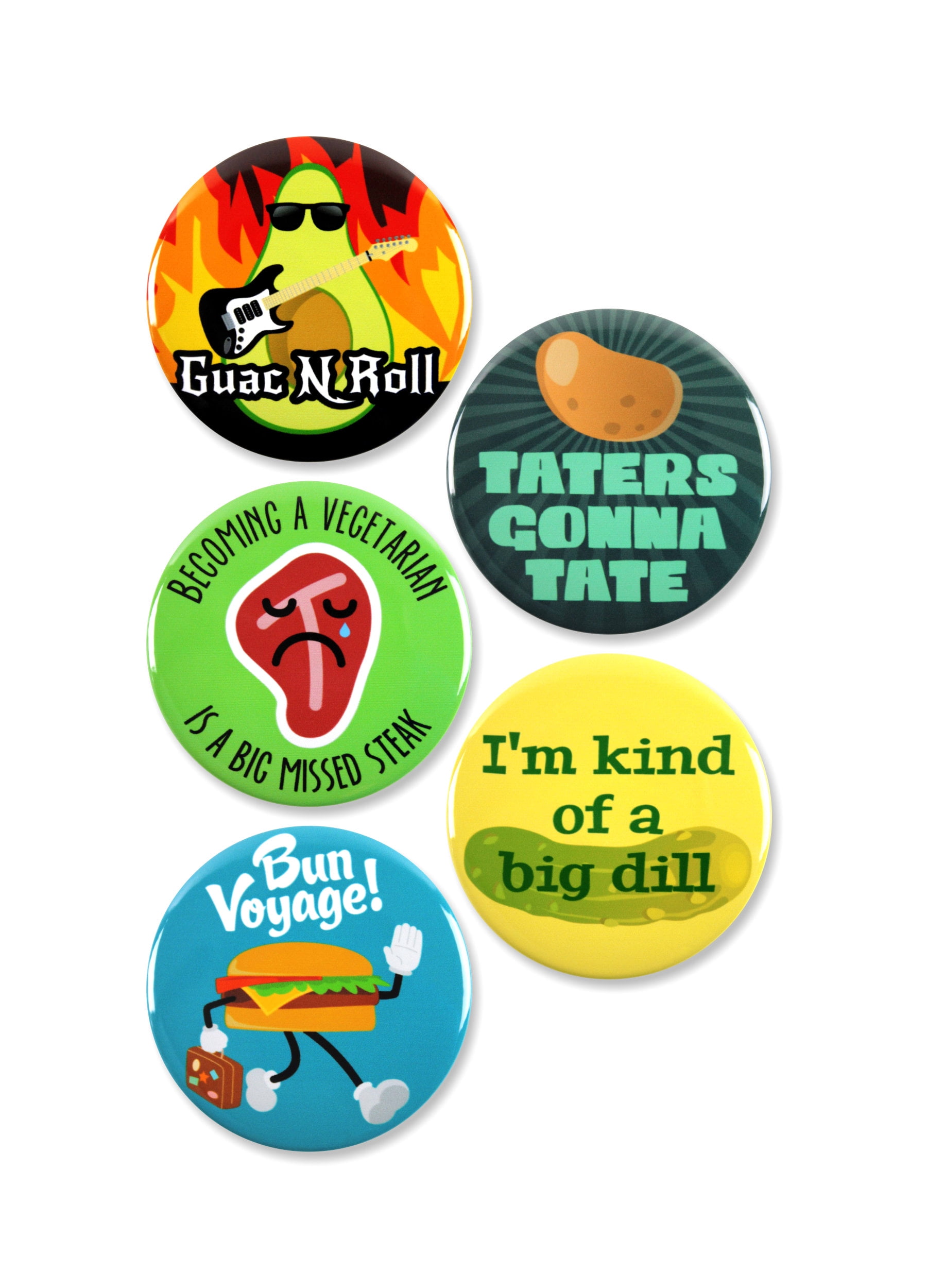 5 Pack - Funny Foodie Puns Pinback Buttons - 2.25 Inch - Walmart.com