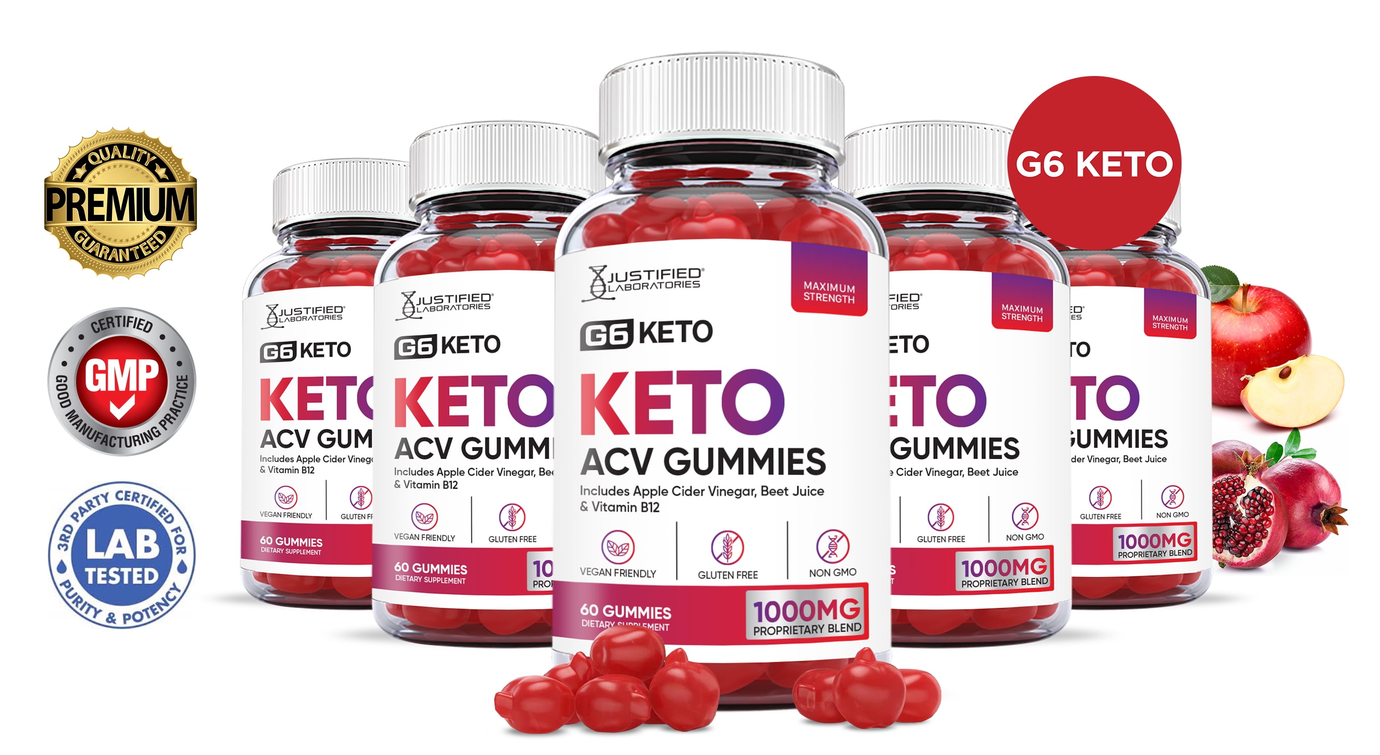 (5 Pack) G6 Keto ACV Gummies 1000MG Dietary Supplement 300 Gummys ...