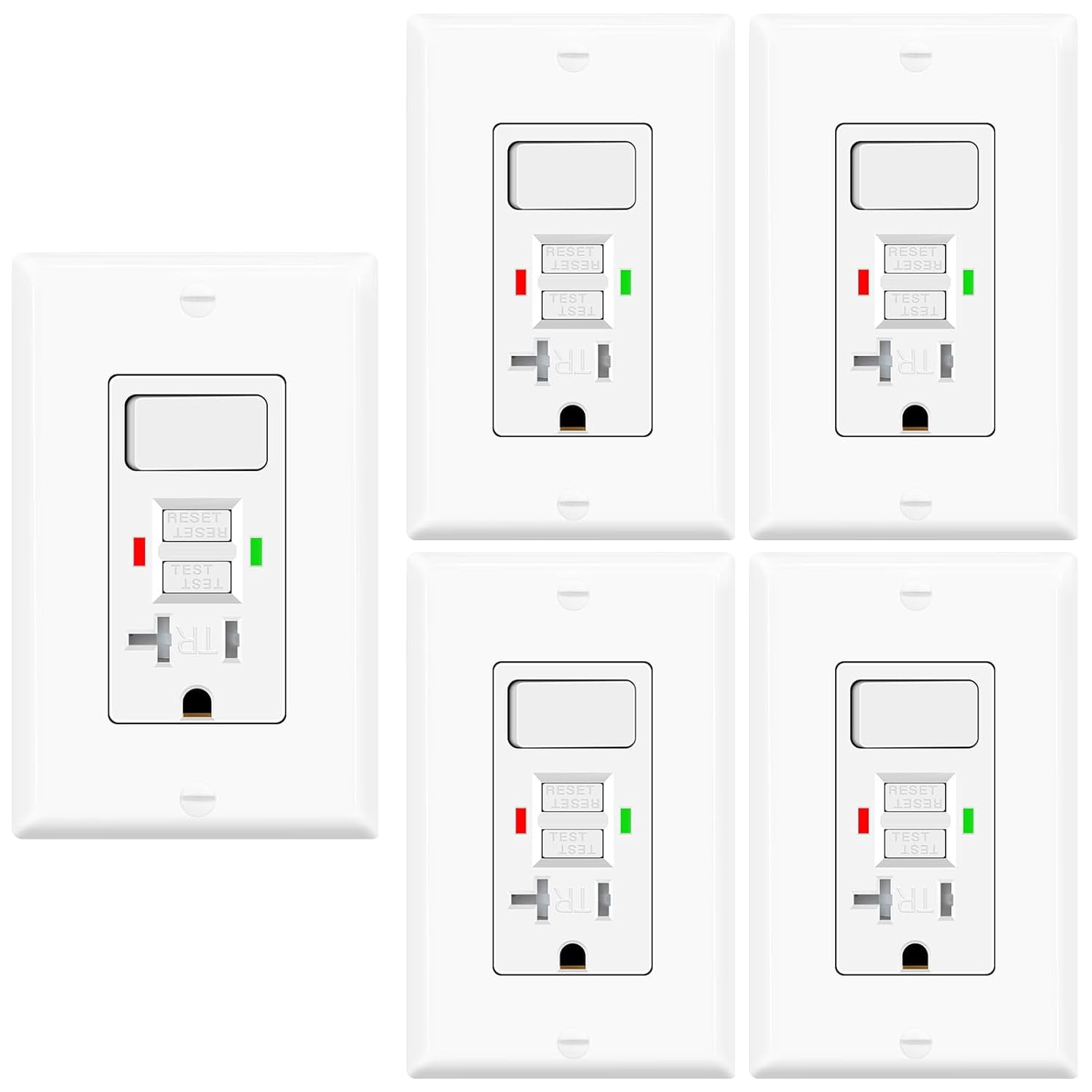 5 Pack GFCI Outlet with Light Switch - 20 Amp Tamper-Resistant Self ...